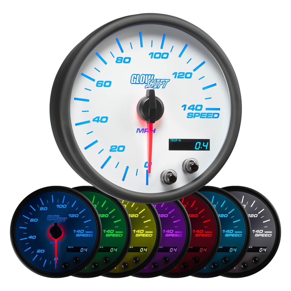 GlowShift | White 7 Color Series 3-3/4in (95mm) In-Dash Speedometer ...