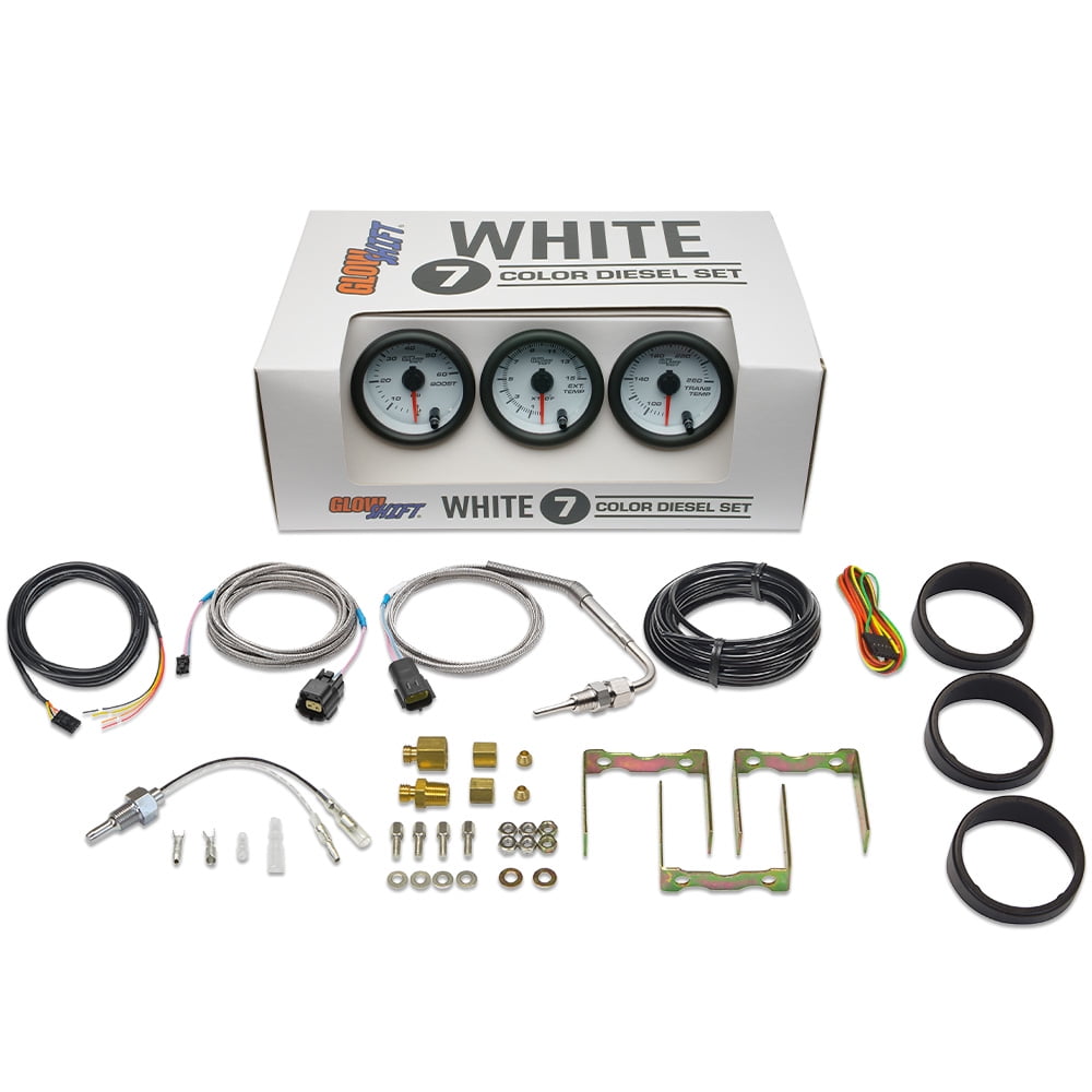 GlowShift | White 7 Color Series 3 Gauge Diesel Truck Set with 60 PSI ...