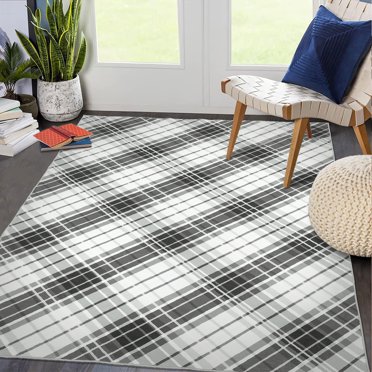 GlowSol 8'x10' Area Rug Modern Farmhouse Plaid Rug Washable Rug Non ...