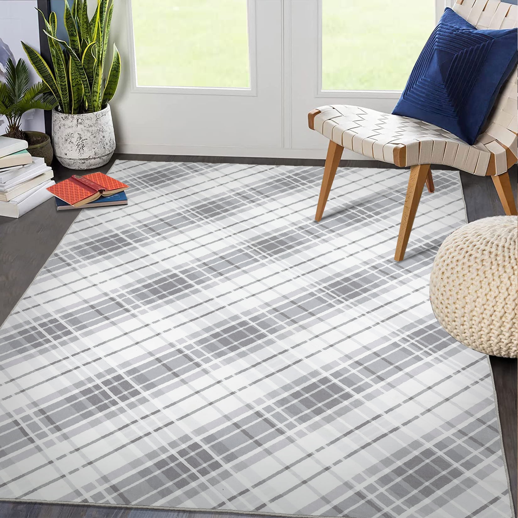 GlowSol 10' x 13' Area Rug Large Washable Rug Modern Geometric Plaid ...