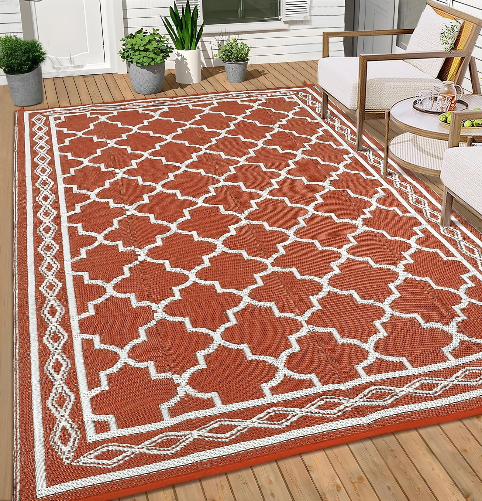 GlowSol 10' x 14' Outdoor Rug Plastic Patio Rug Plastic Straw ...