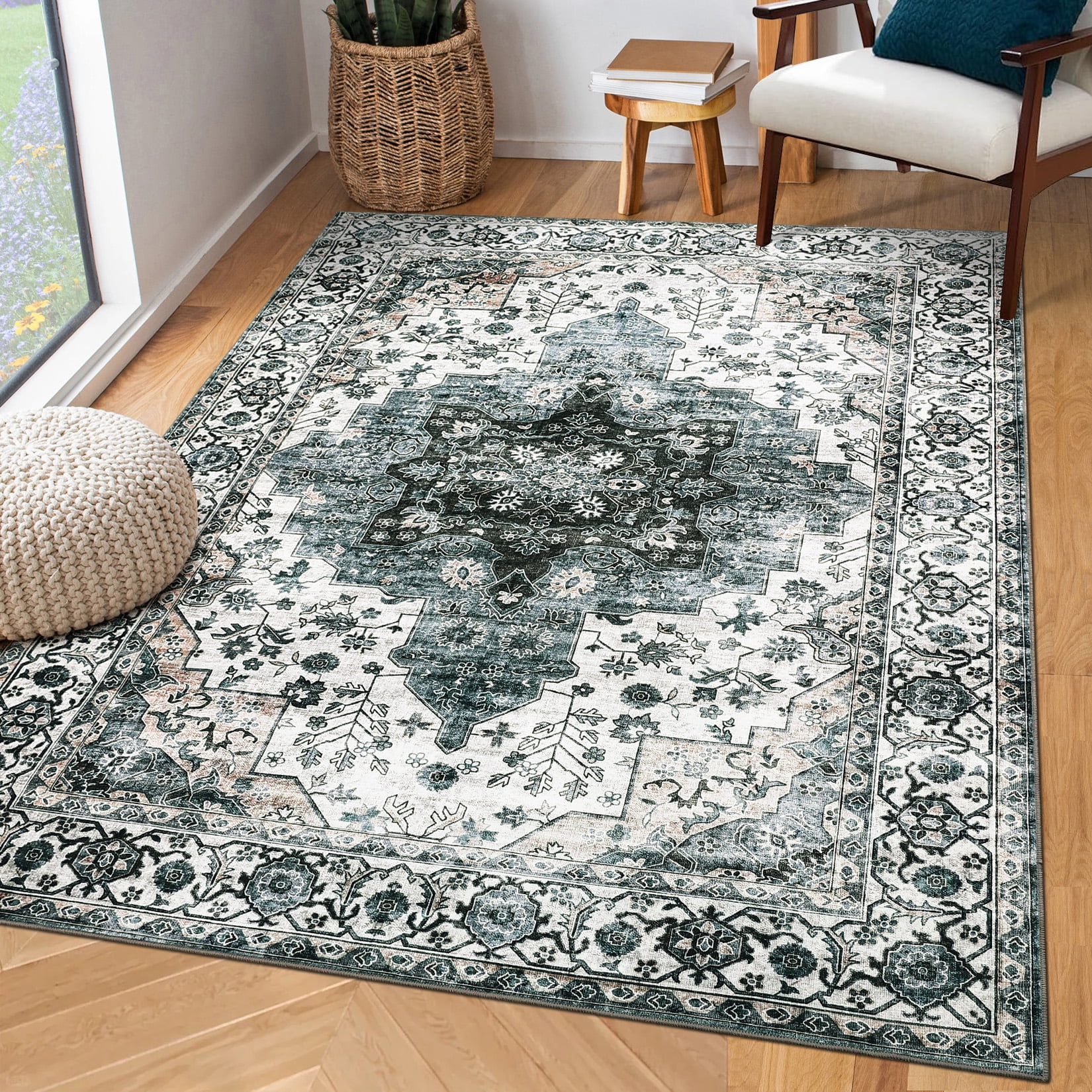 GlowSol 10'x13' Vintage Area Rug Extra Large Floral Print Carpet Retro ...