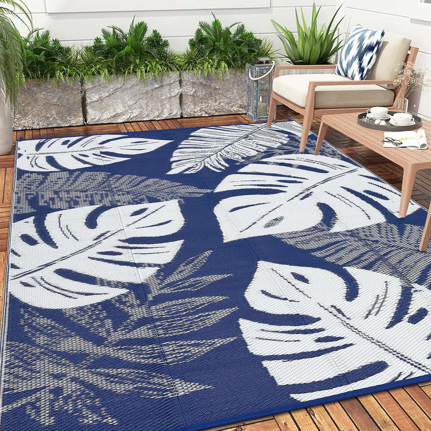 GlowSol 10'x20' Outdoor Rug Plastic Straw Weatherproof Reversible Rug ...