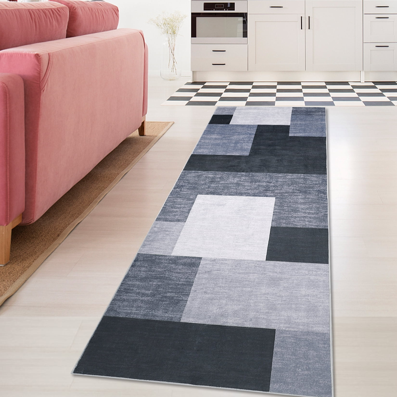 GlowSol 2'3"x8' Non-Slip Rubber Backed Modern Runner Rug for Hall ...