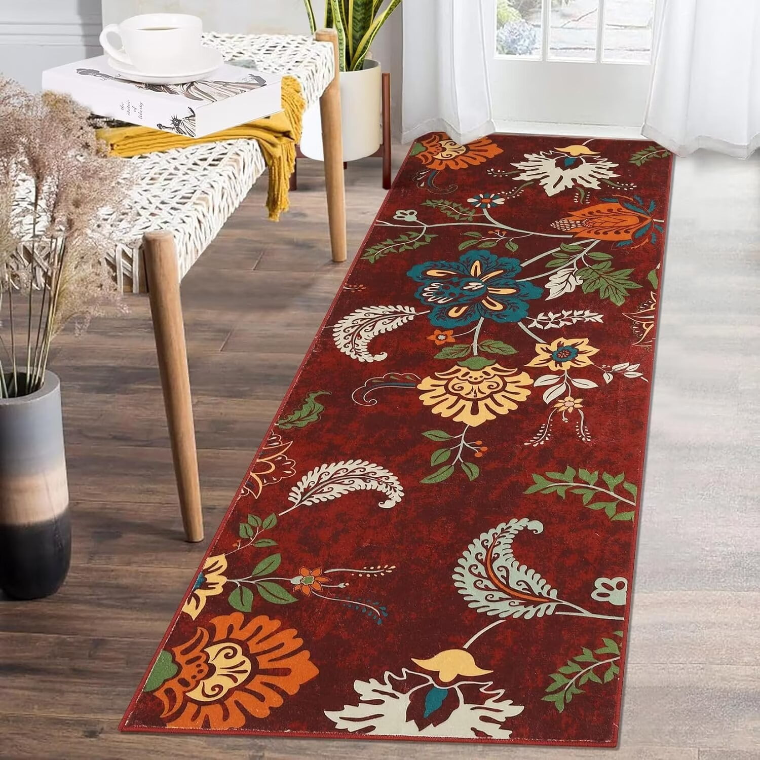 GlowSol 2 by 6 feet Hallway Runner Rug Modern Floral Machine Washable ...