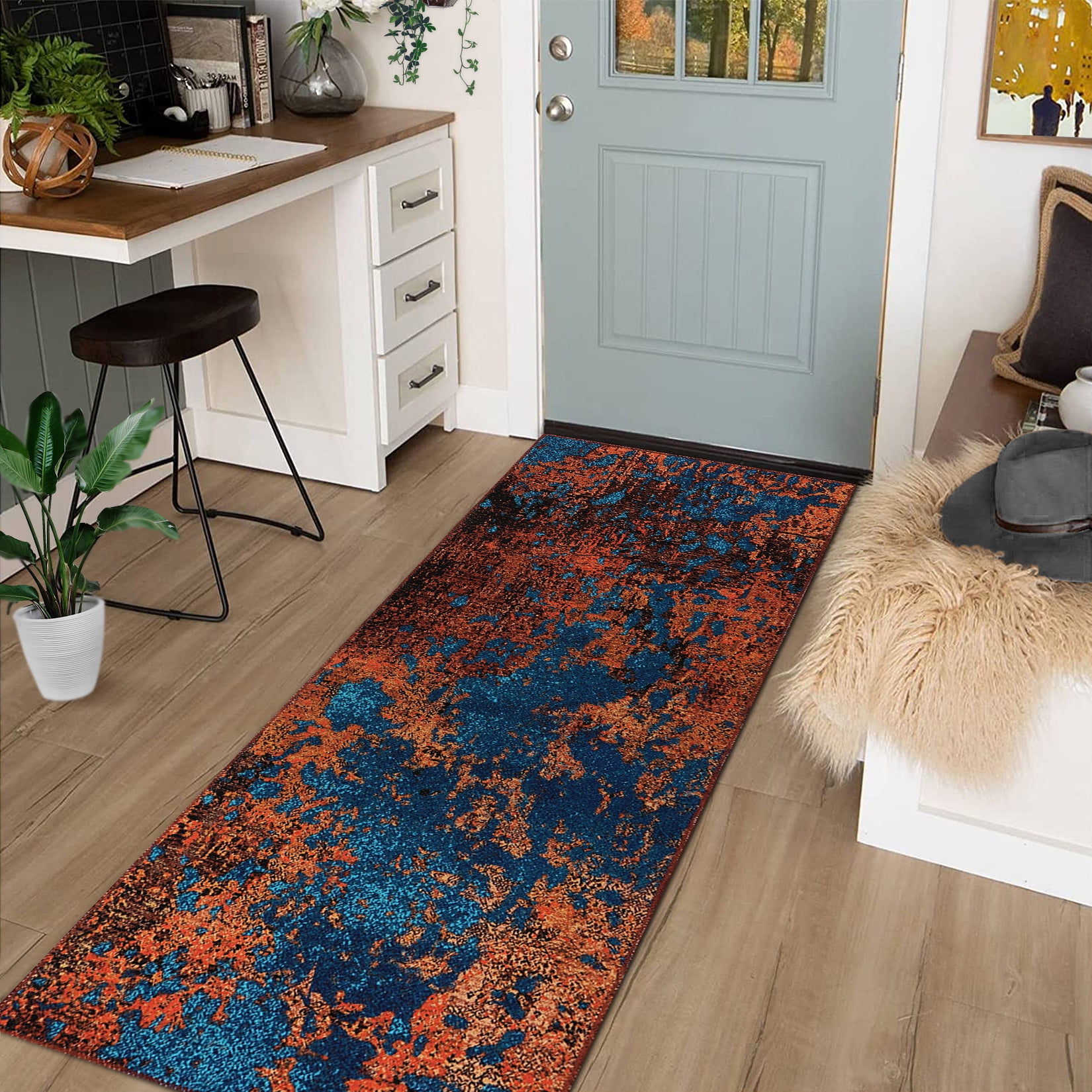 GlowSol 2' x 6' Abstract Runner Rug Washable Modern Hallway Runner Rug ...