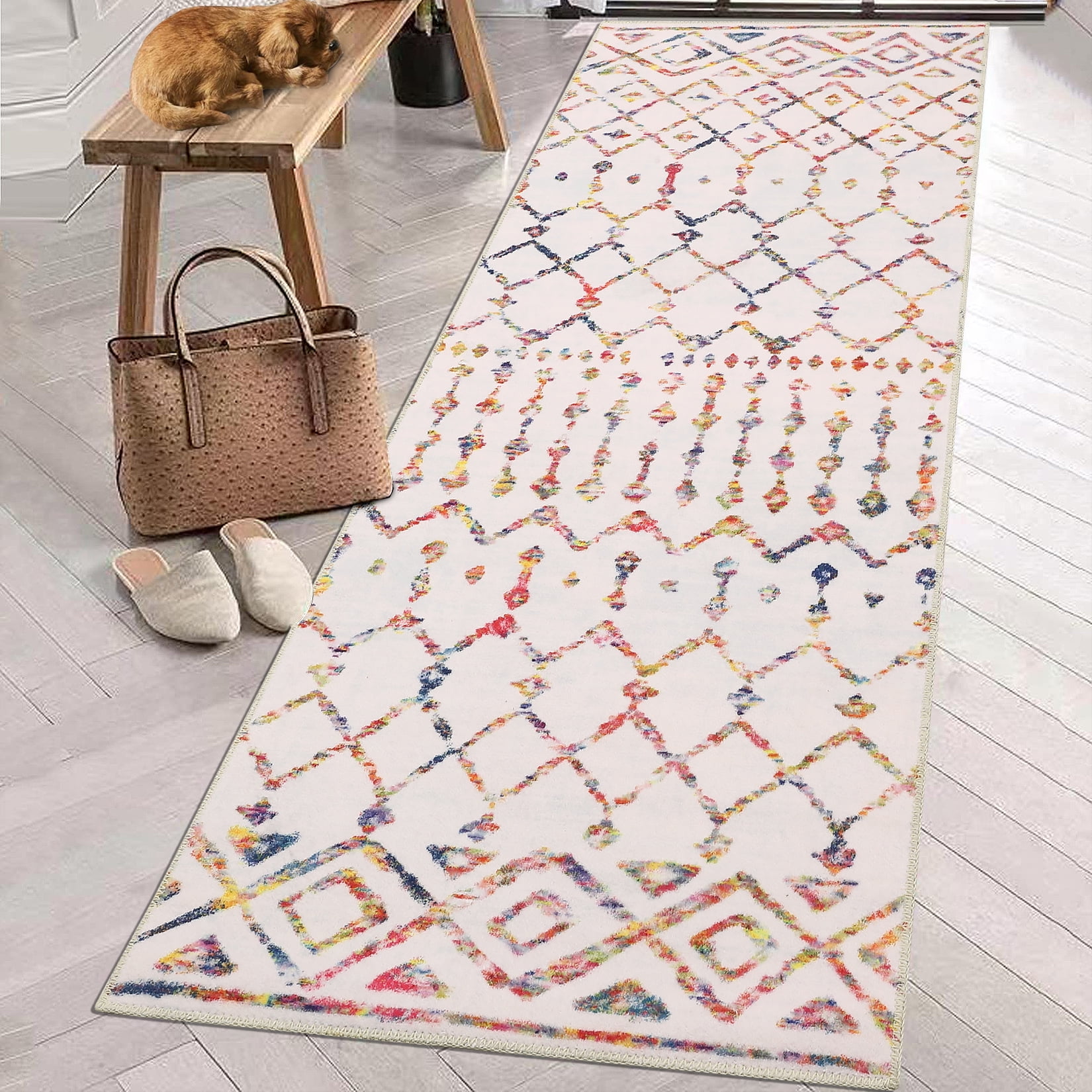 GlowSol 2' x 6' Boho Runner Rug Geometric Moroccan Rug Hallway Runner ...