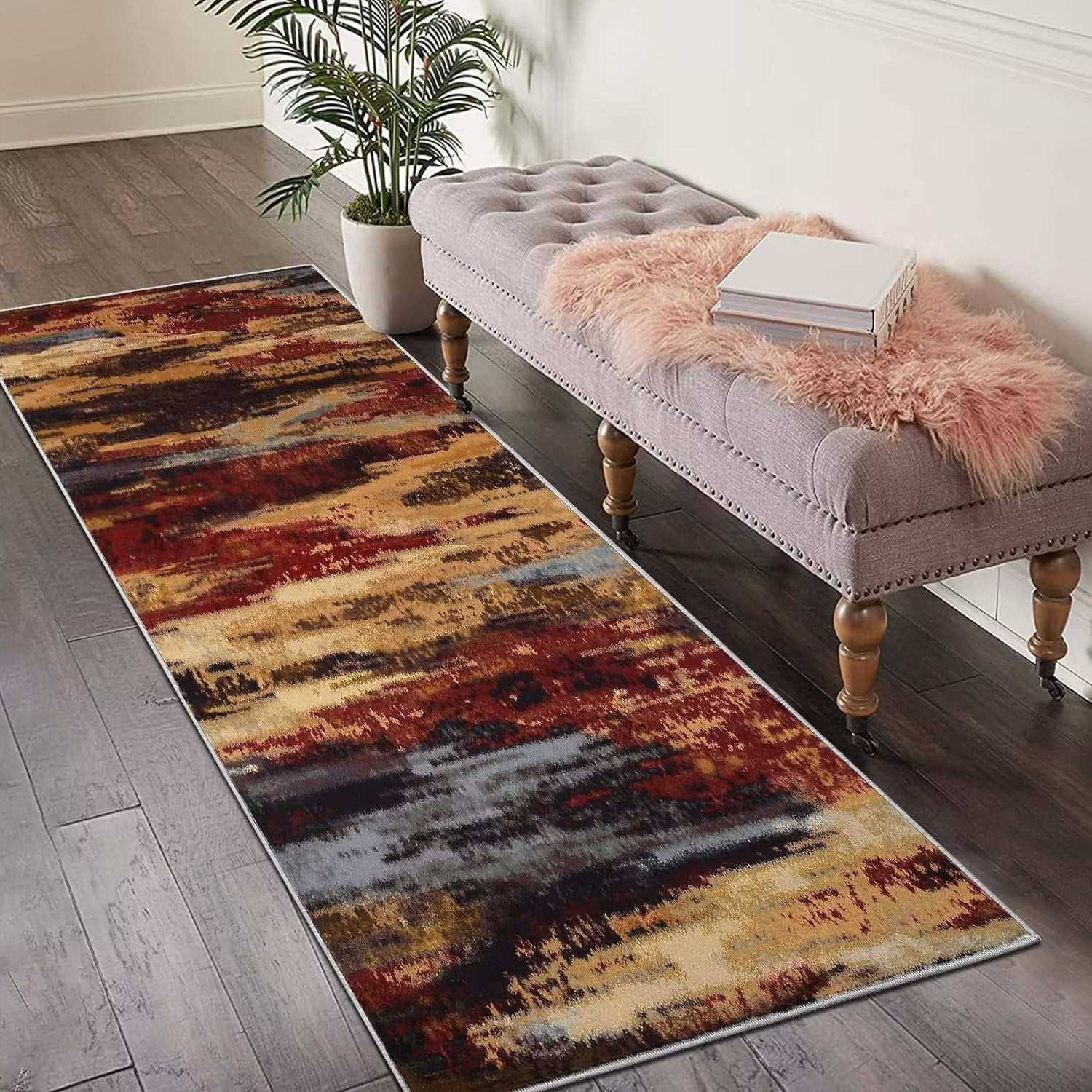 GlowSol 2' x 6' Hallway Runner Rug Machine Washable Modern Abstract ...