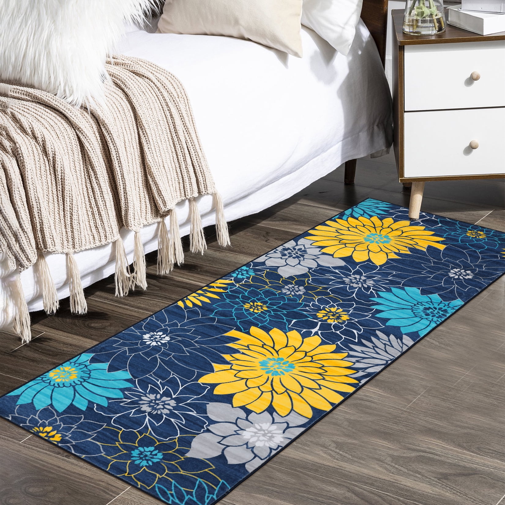 GlowSol 2' x 6' Long Runner Rug Modern Flower Pattern Rug Farmhouse ...