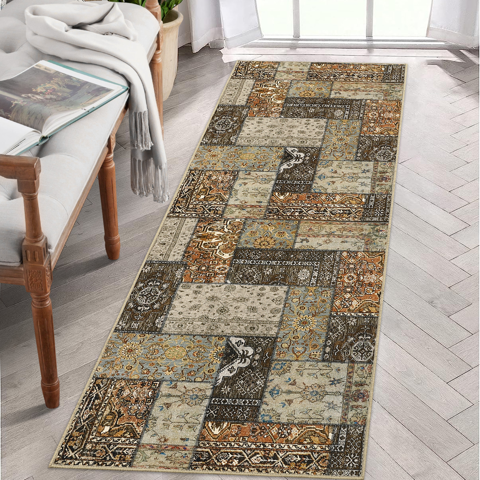 GlowSol 2' x 6' Patchwork Runner Rug Traditional Vintage Floral Print ...