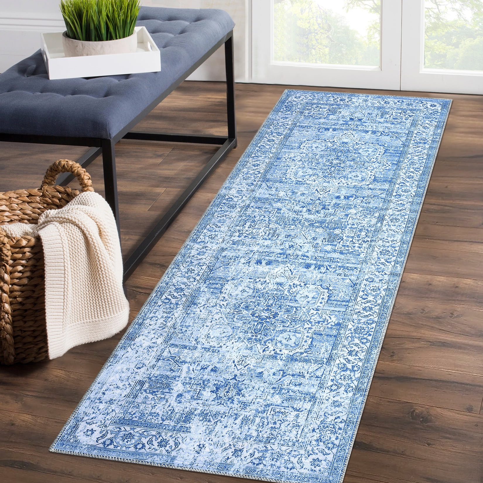 GlowSol 2' x 6' Persian Runner Rug Washable Vintage Distressed Runners ...