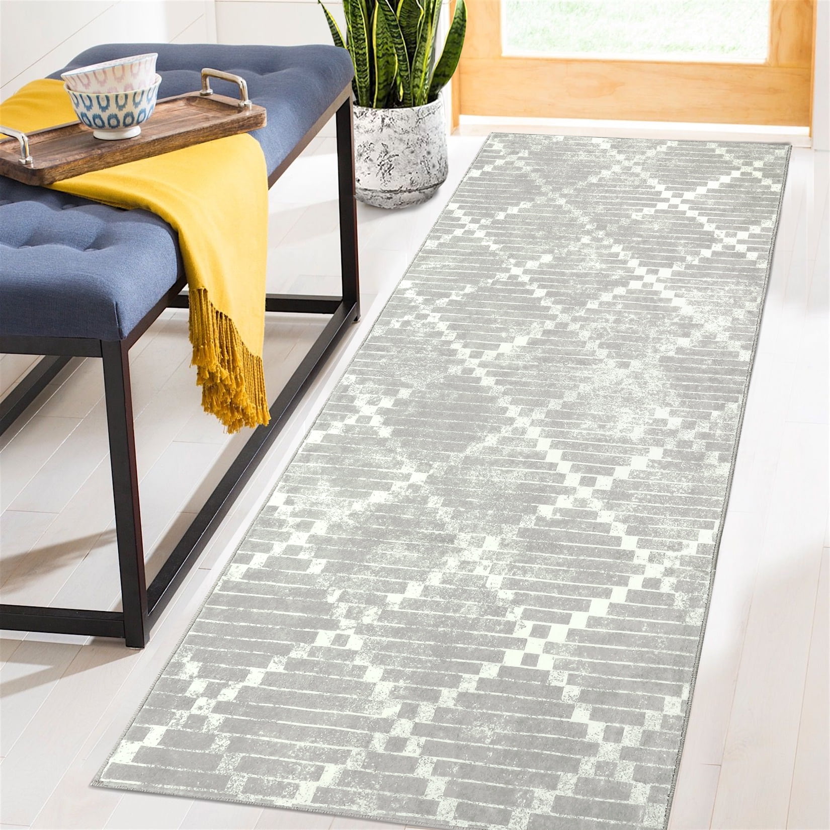 GlowSol 2' x 6' Runner Rug Modern Geometric Rug Runner Indoor Diamond ...