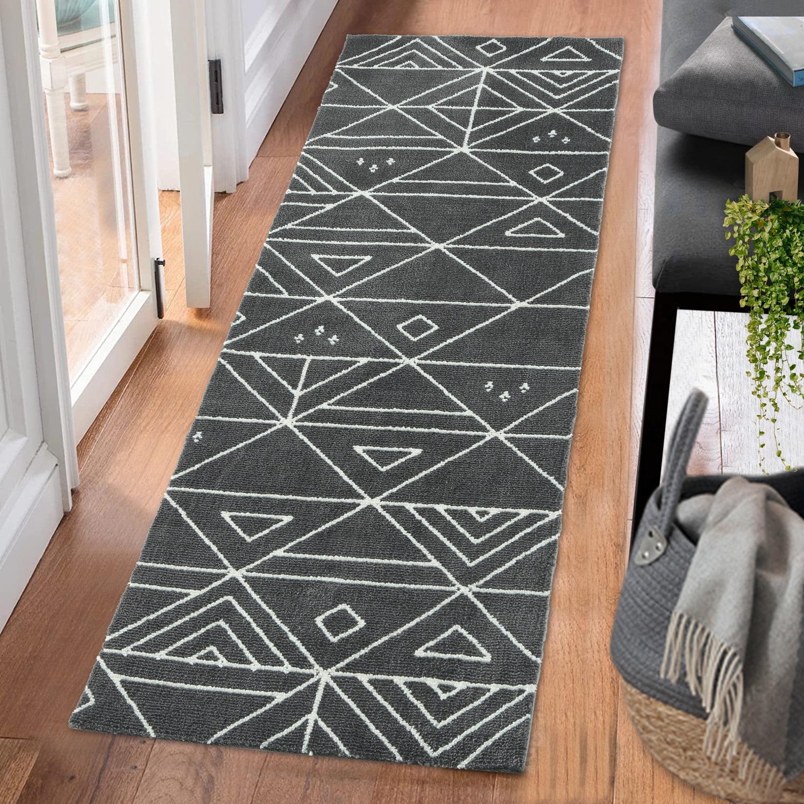 GlowSol 2' x 6' Shag Runner Rug Modern Geometric Hallway Rug Bohemian ...