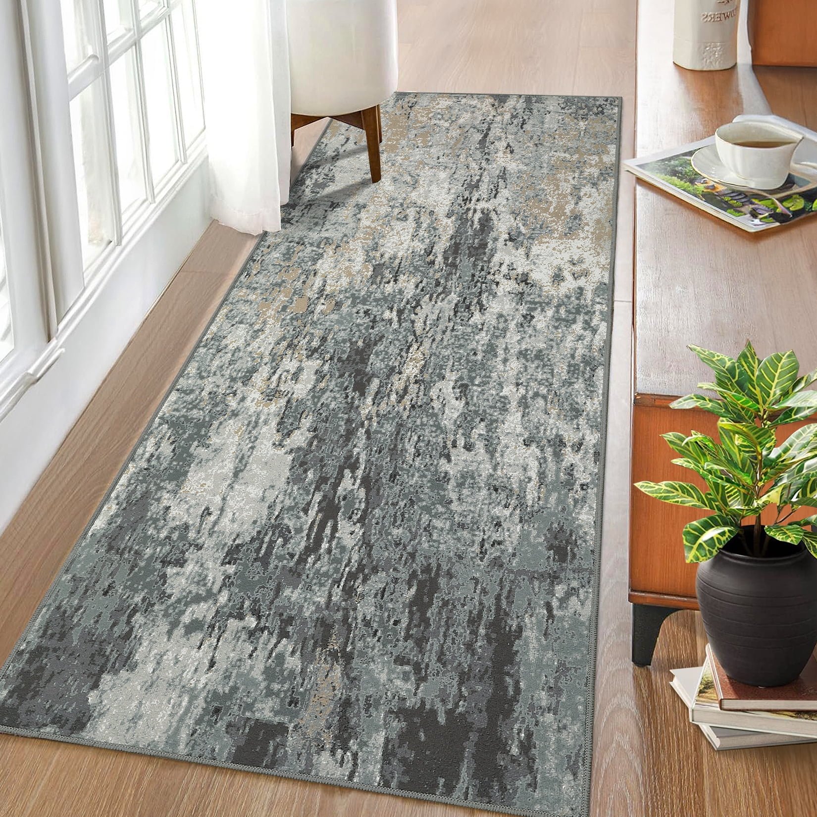 GlowSol 2'x6' Abstract Runner Rug Modern Washable Hallway Kitchen Rug Runner Bedsides Runner Rug ...