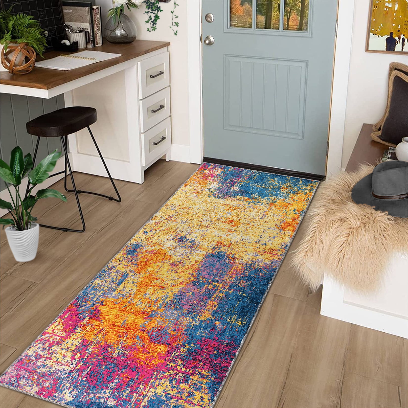 GlowSol 2'x6' Abstract Runner Rug Washable Modern Hallway Runner Rug ...