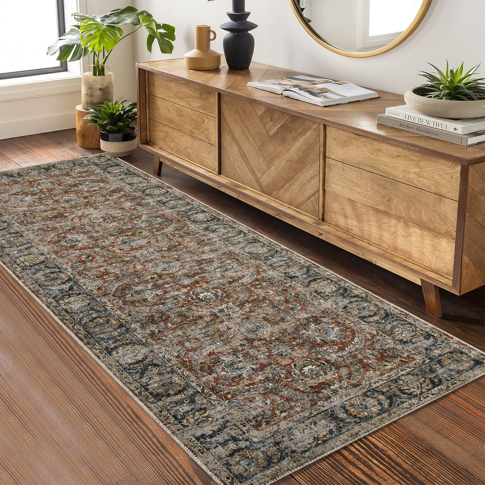 GlowSol 2'x6' Hallway Runner Rug Vintage Floral Print Kitchen Runner ...