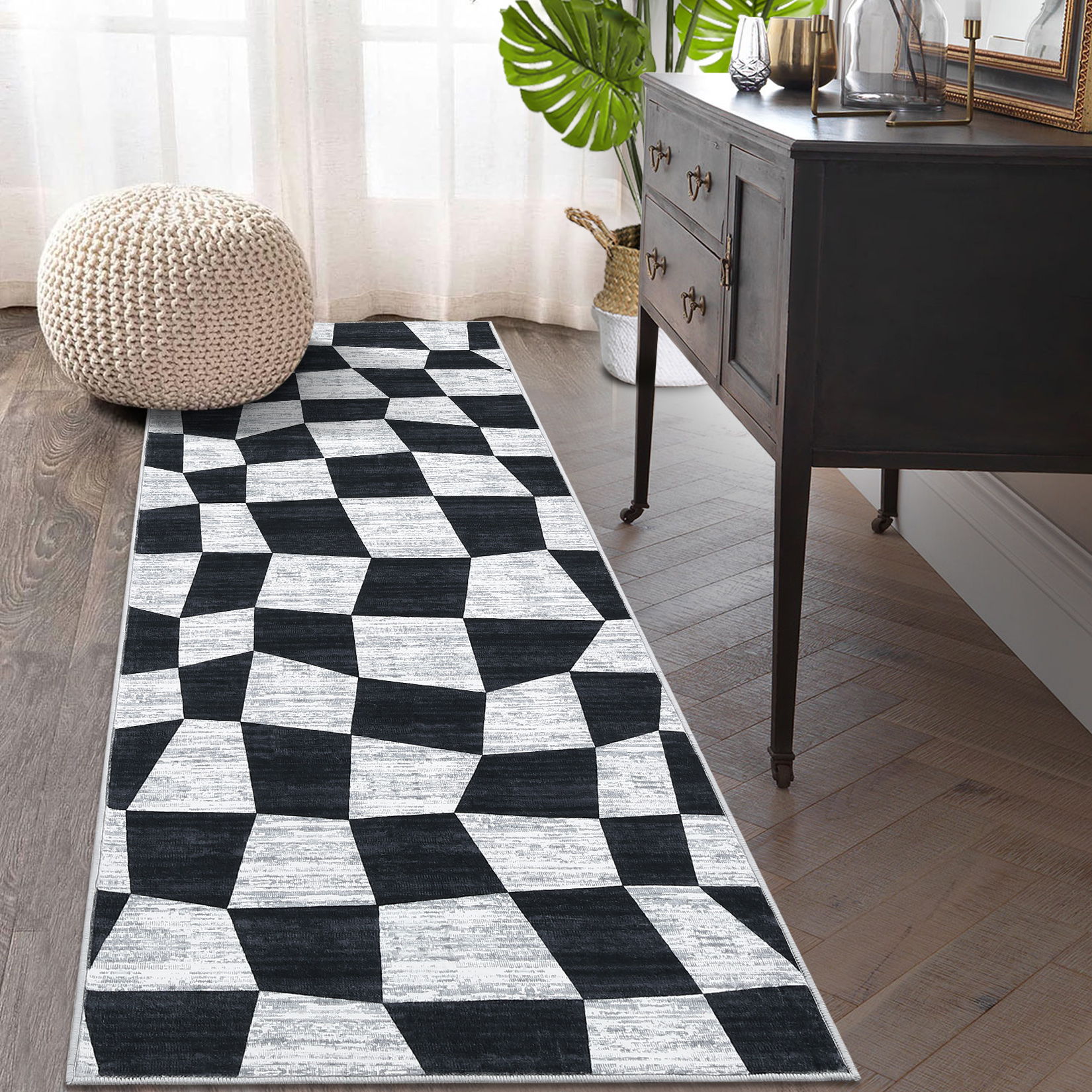 GlowSol 2'x6' Kitchen Runner Rug Modern Checkered Rug Runners Farmhouse ...