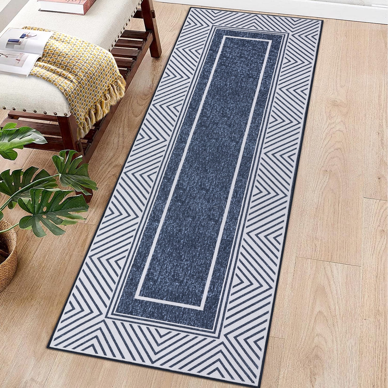 GlowSol 2'x6' Modern Bordered Runner Rug Washable Bedside Rug Runners ...