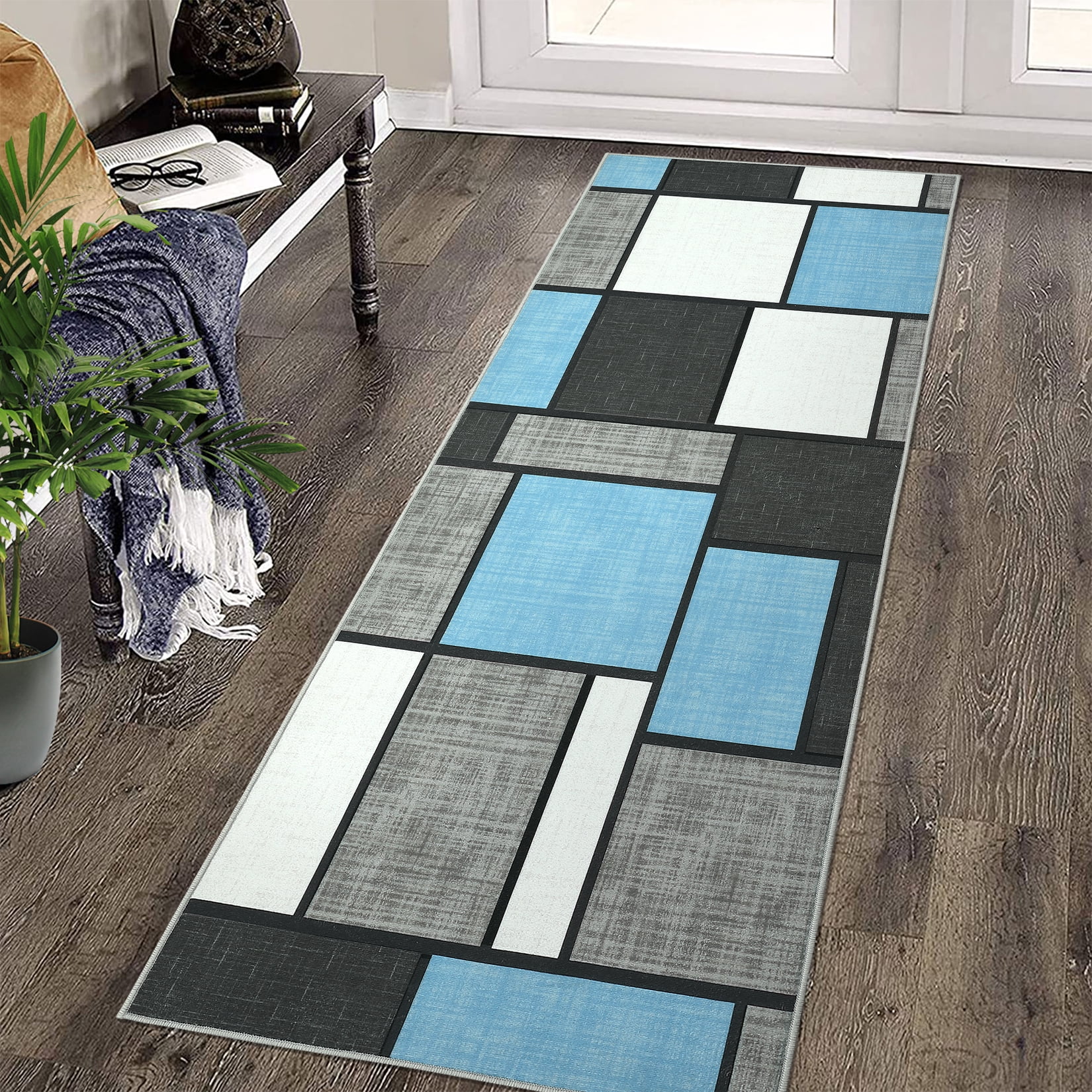 GlowSol 2'x6' Runner Rug Modern Geometric Boxes Rug Non Slip Rug ...