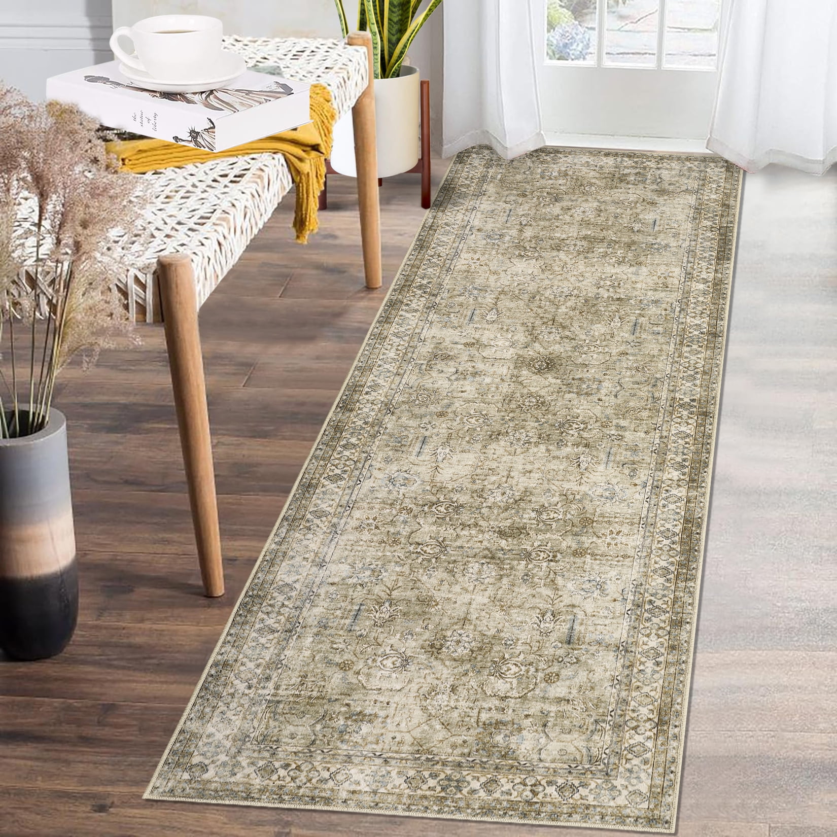 GlowSol 2'x6' Vintage Oriental Runner Rug Floral Print Distressed Long ...