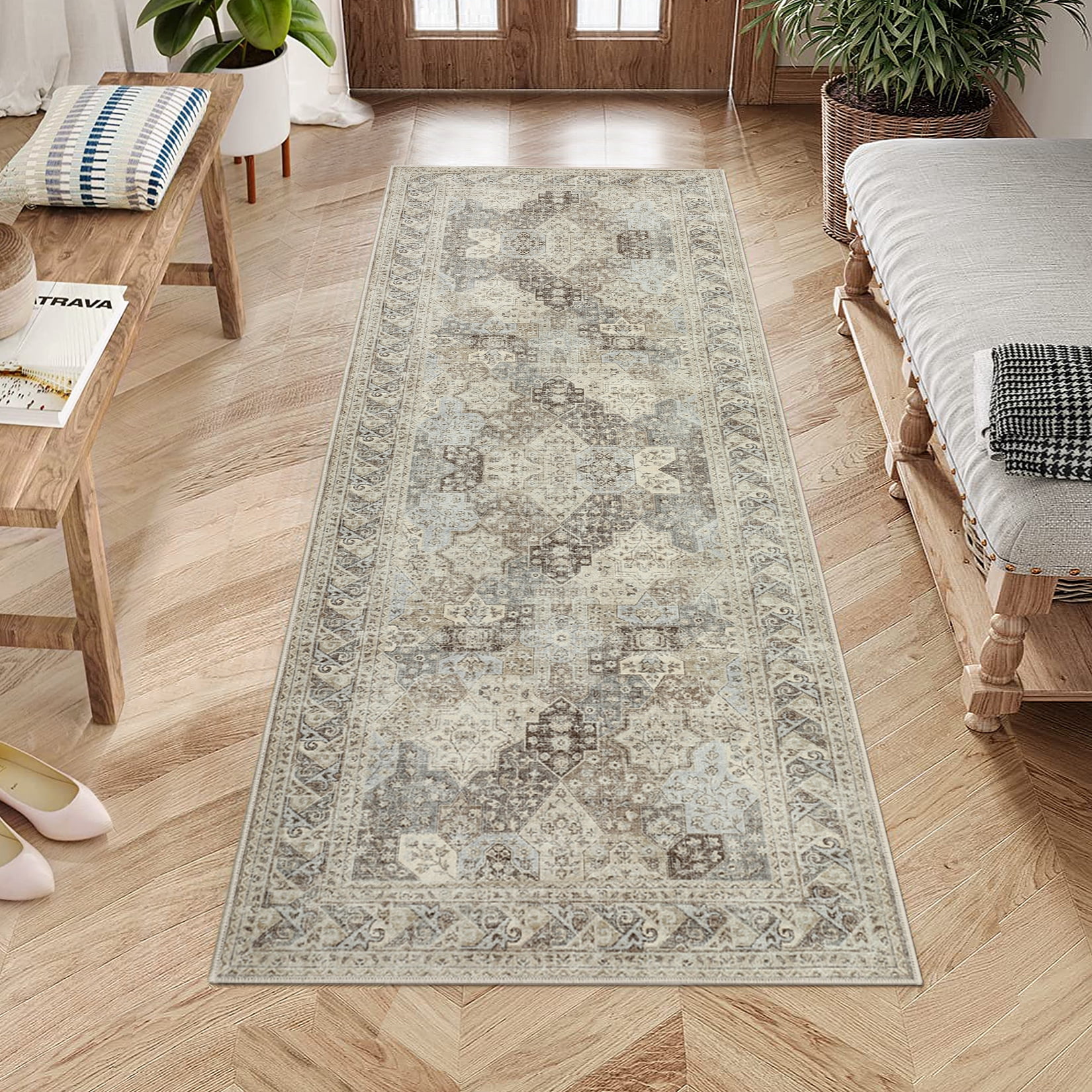 GlowSol 2'x6' Vintage Oriental Runner Rug Floral Print Distressed Long ...