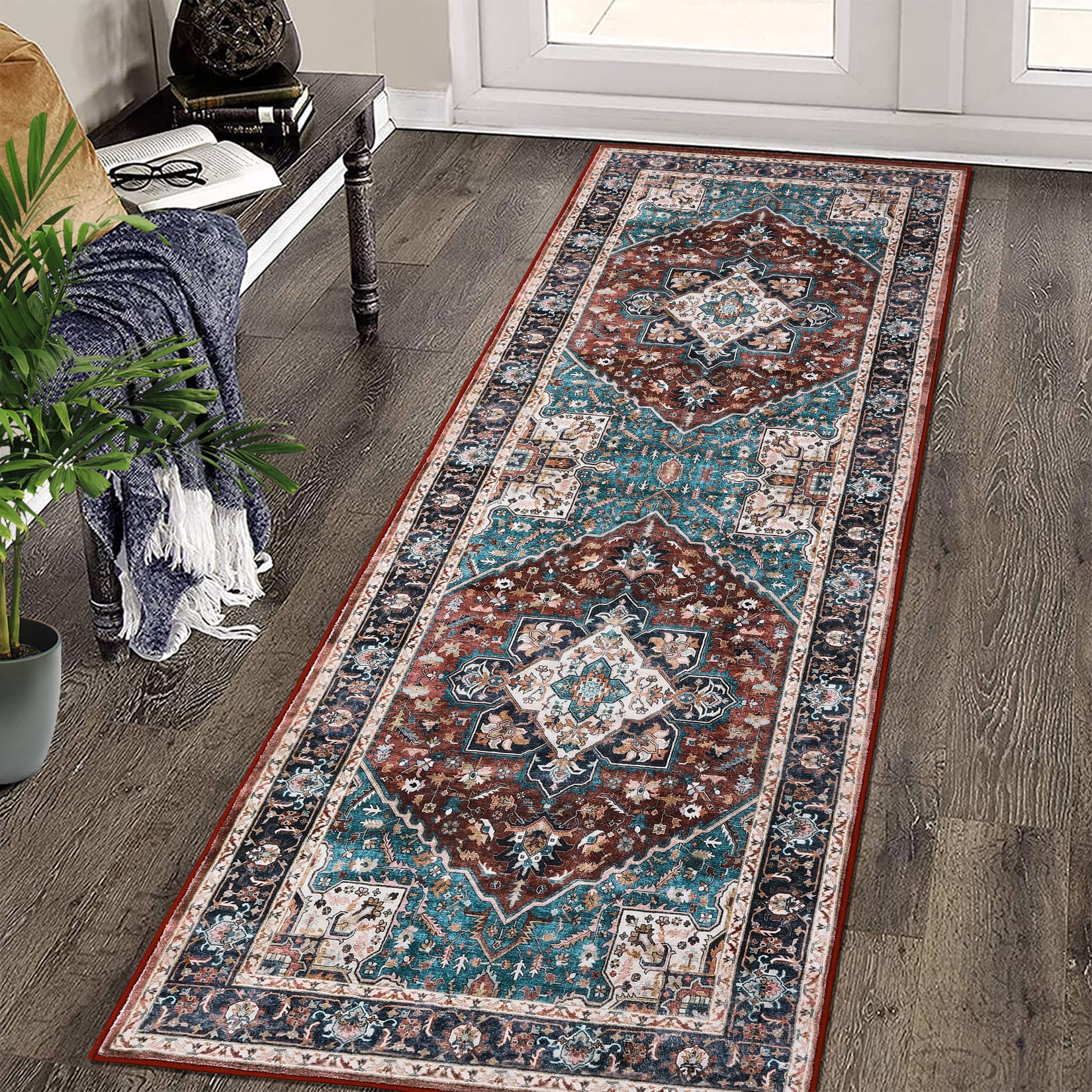 GlowSol 2'x6' Vintage Persian Runner Rug Boho Floral Medallion Washable ...