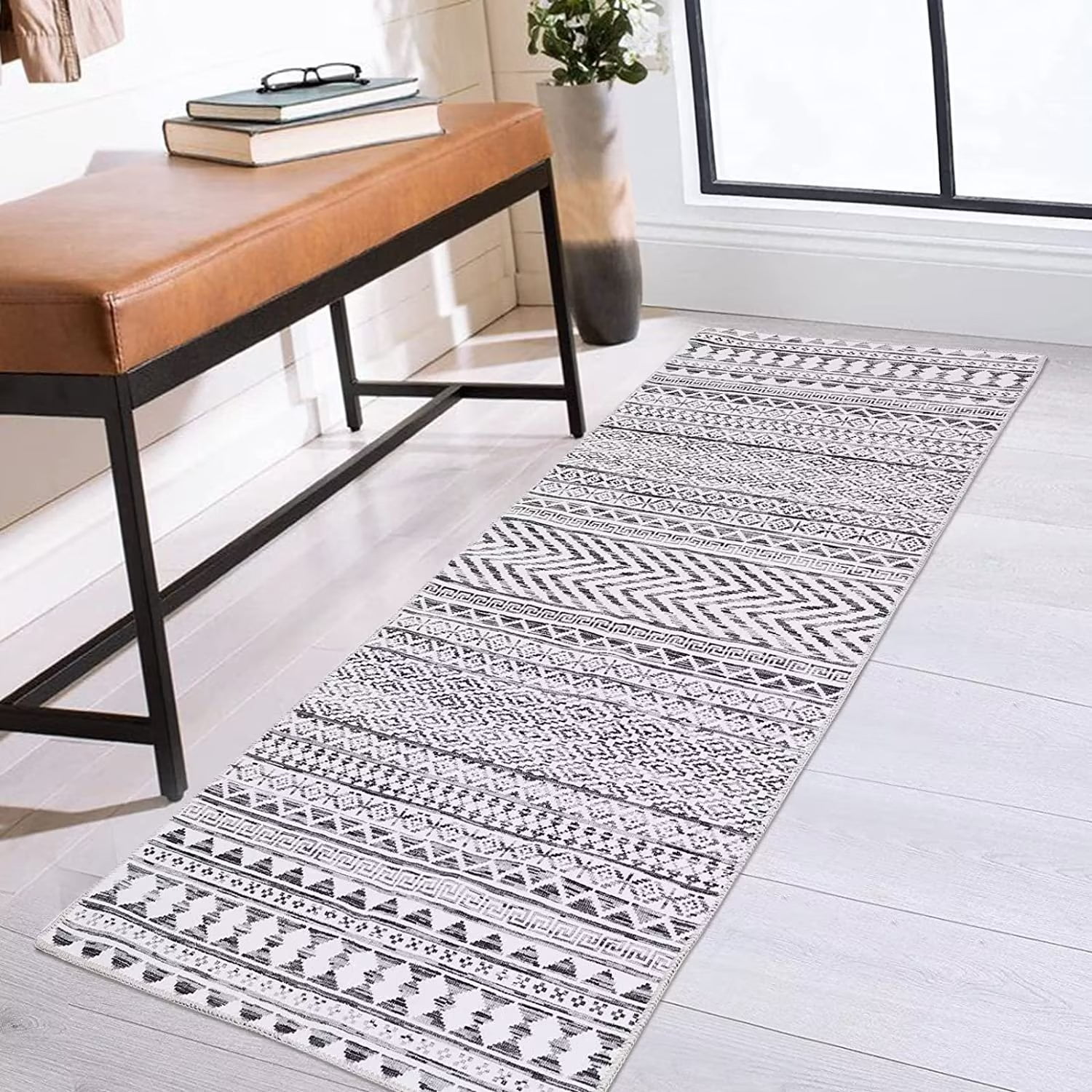 GlowSol 2x10 Moroccan Geometric Runner Rug Chenille Bohemian Distressed ...