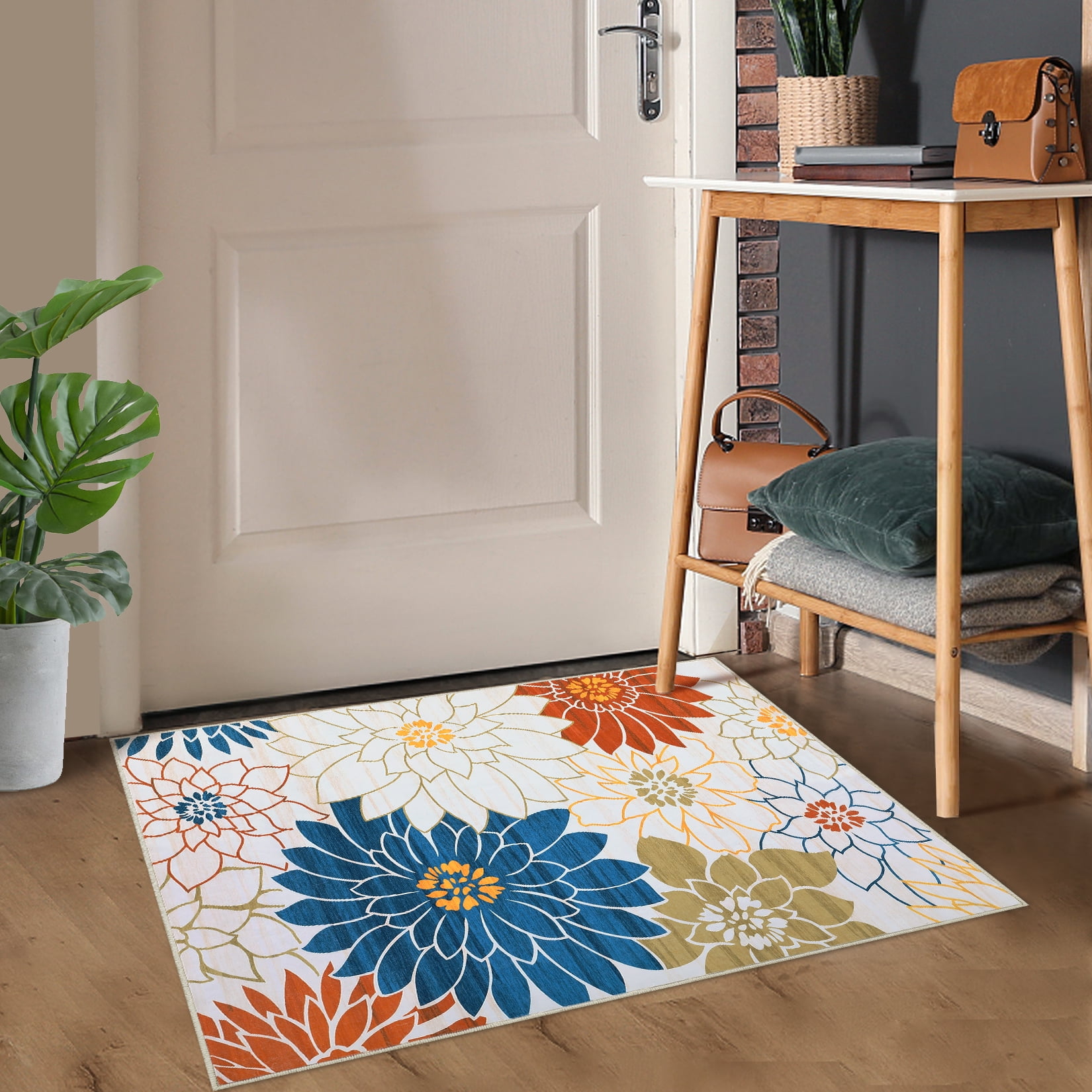 GlowSol 2x3 Small Entryway Rug Modern Farmhouse Floral Print Doormat ...