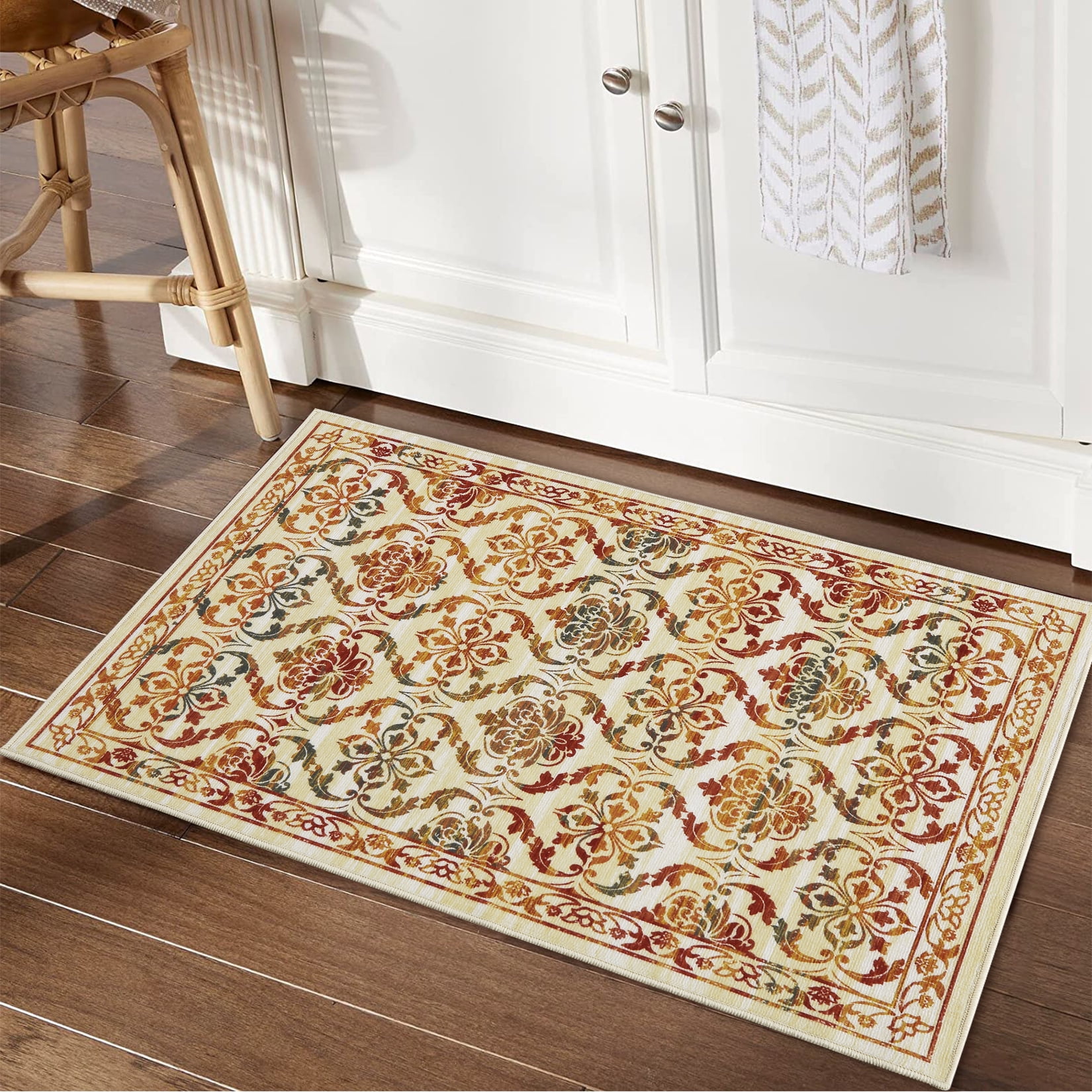 GlowSol 2x3 Vintage Small Rug Oriental Floral Distressed Accent Doormat ...