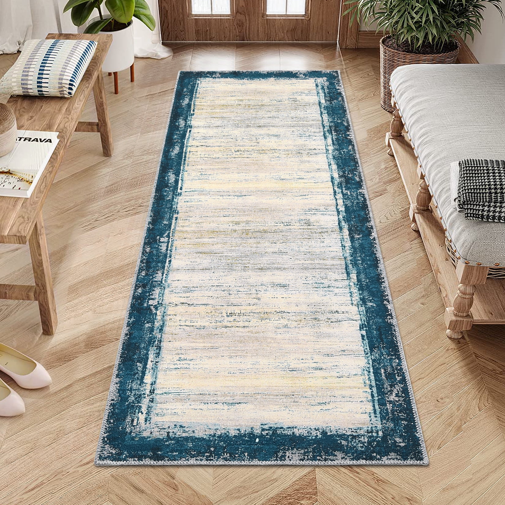 GlowSol 2x6 Kitchen Runner Rug Machine Washable Modern Bordered Area ...