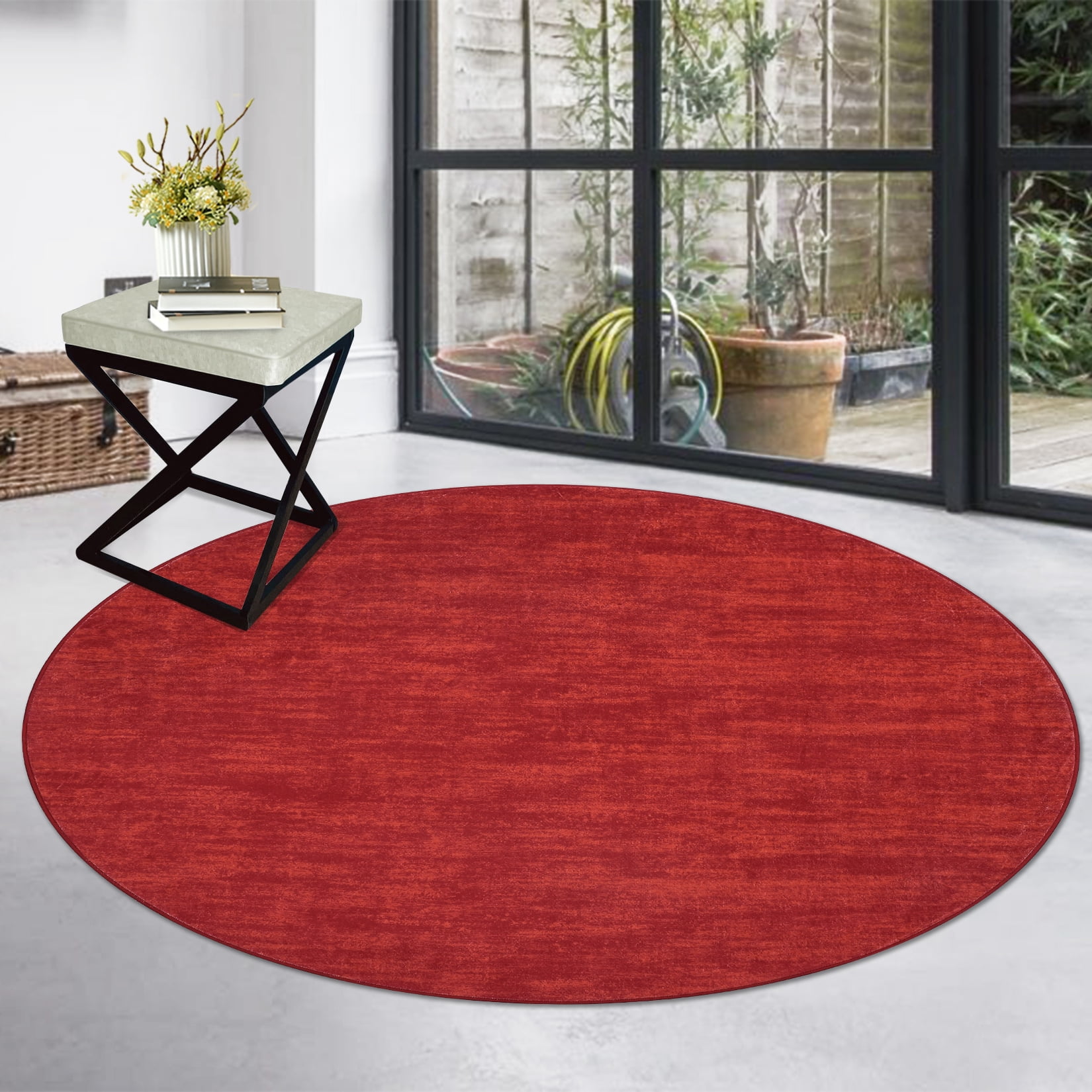 GlowSol 3 x 3 Round Washable Rug Modern Solid Area Rug Indoor Non-Slip ...