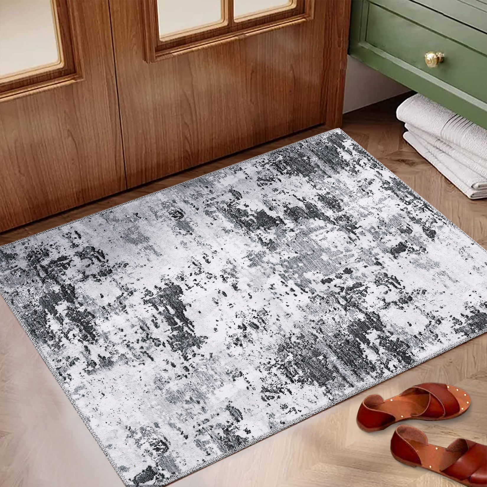 GlowSol 3' x 5' Modern Abstract Area Rug Distressed Rug Machine ...