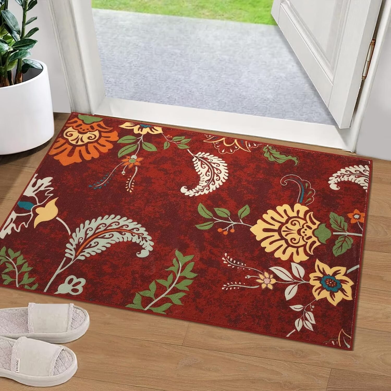 GlowSol 3'x5' Modern Floral Rug Machine Washable Throw Carpet Farmhouse ...