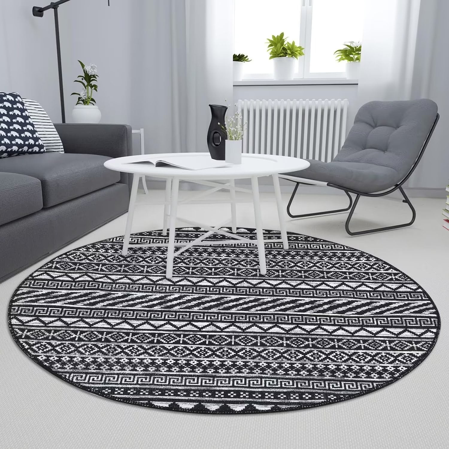 GlowSol 4' x 4' Boho Moroccan Circle Area Rug Modern Geometric Round ...