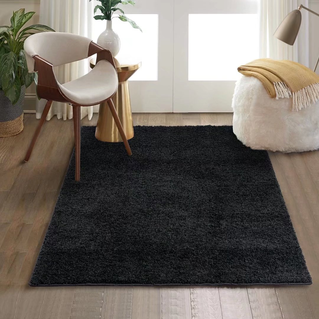 GlowSol 4' x 6' Black Plush Fluffy Area Rug Non-Shedding Extra Soft ...