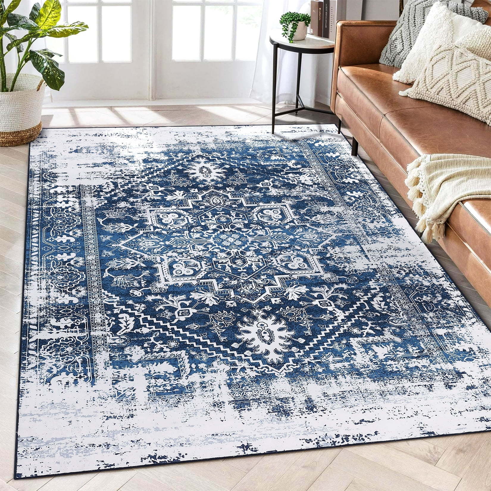 GlowSol 4' x 6' Washable Rug Floral Print Distressed Rug Vintage ...