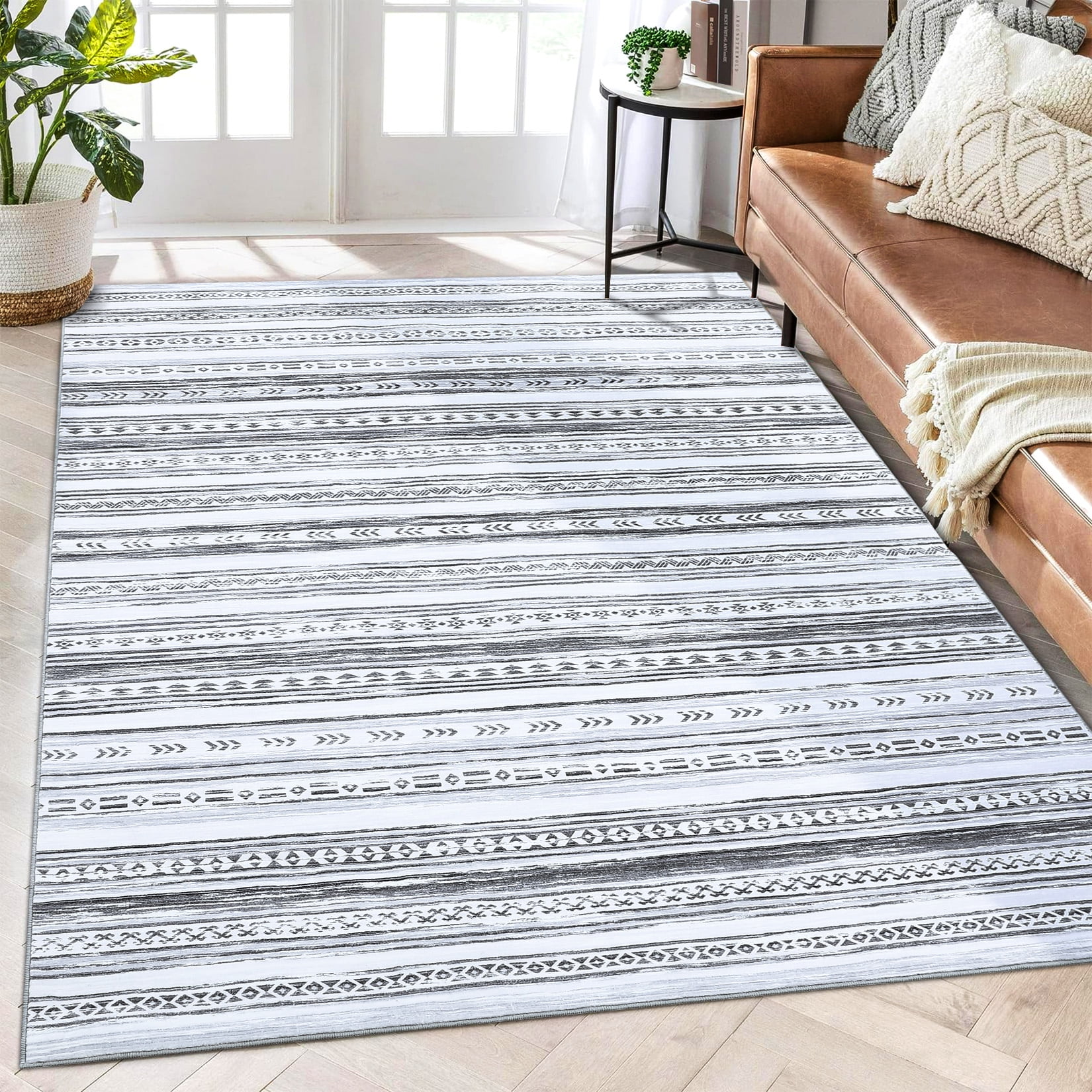 GlowSol 4x6 Area Rug Farmhouse Moroccan Bohemian Rug Soft Geometric Rug ...