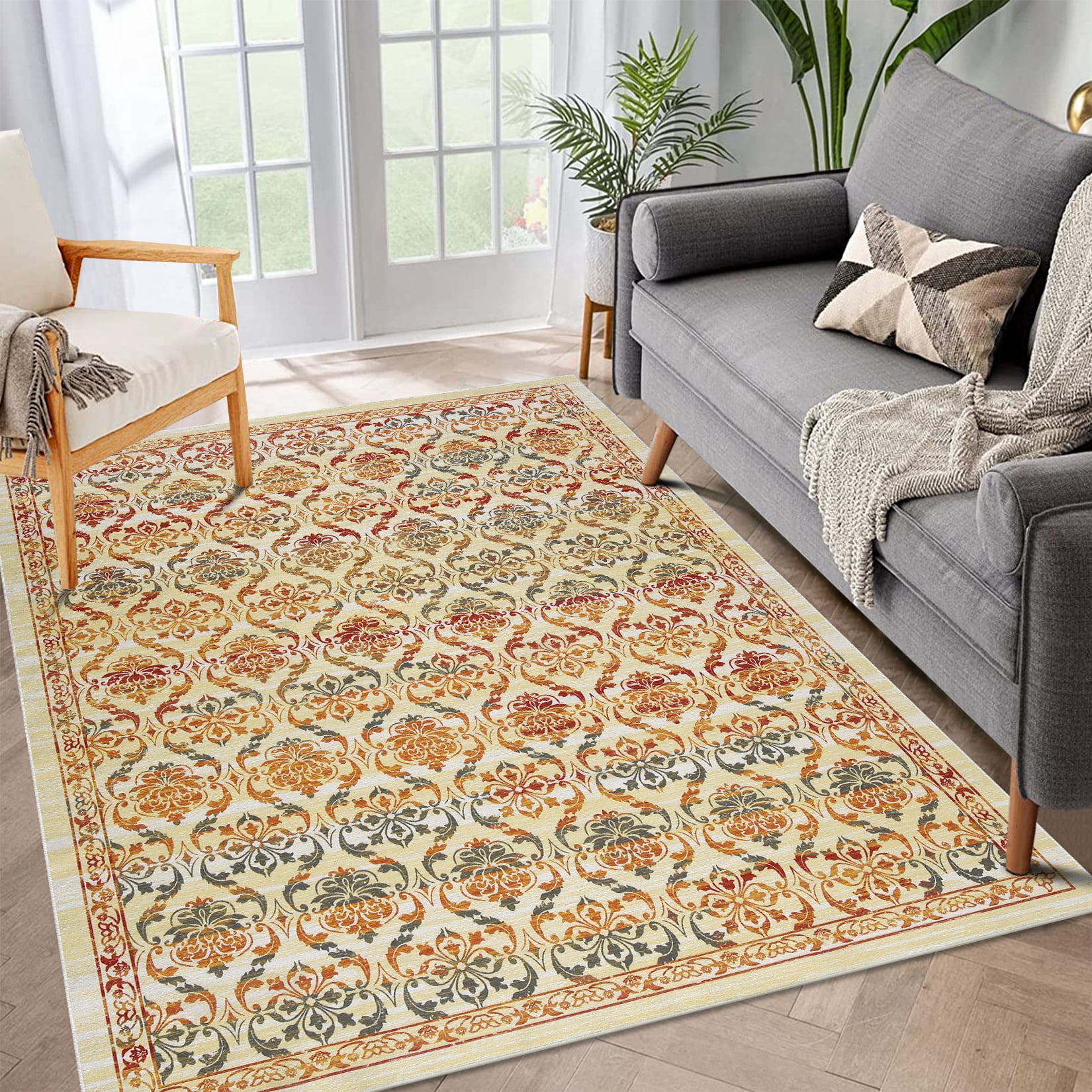 GlowSol 4x6 Floral Area Rug for Living Room Bedroom Vintage Flower Rugs ...