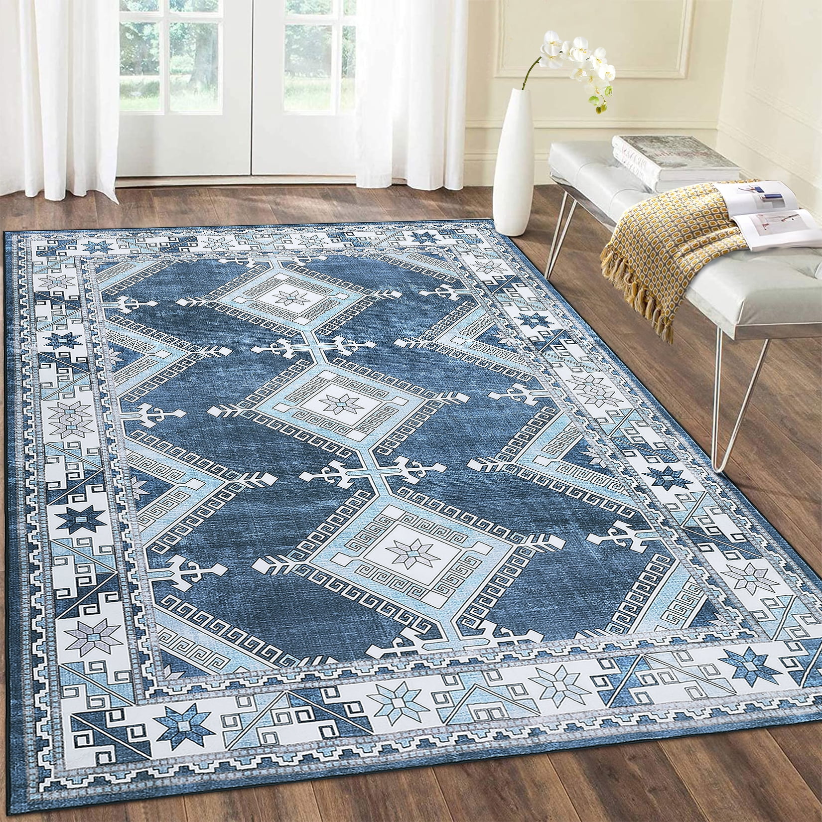 GlowSol 4x6 Machine Washable Area Rug Geometric Moroccan Diamond Area ...