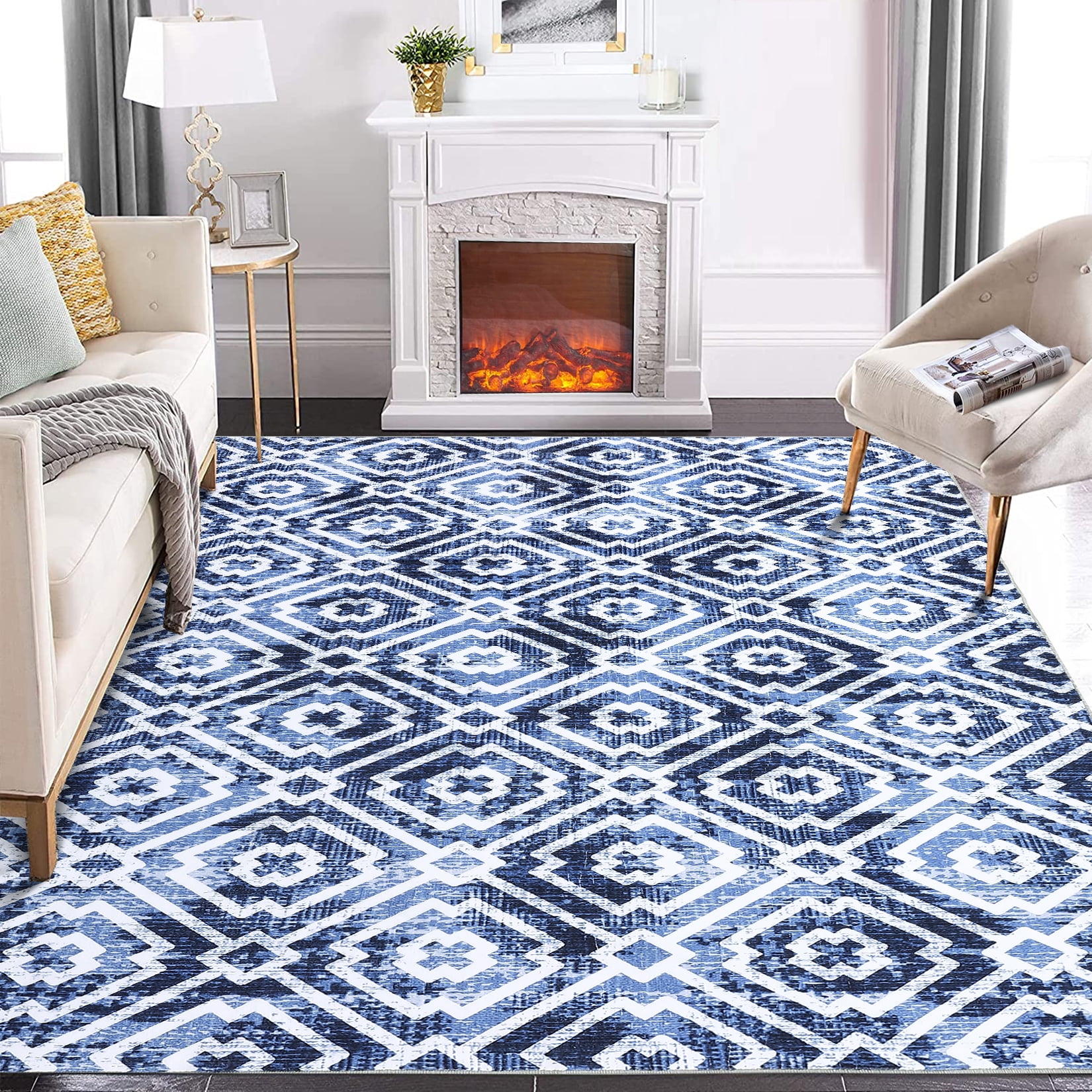 GlowSol 4x6 Machine Washable Area Rug Geometric Moroccan Stain ...