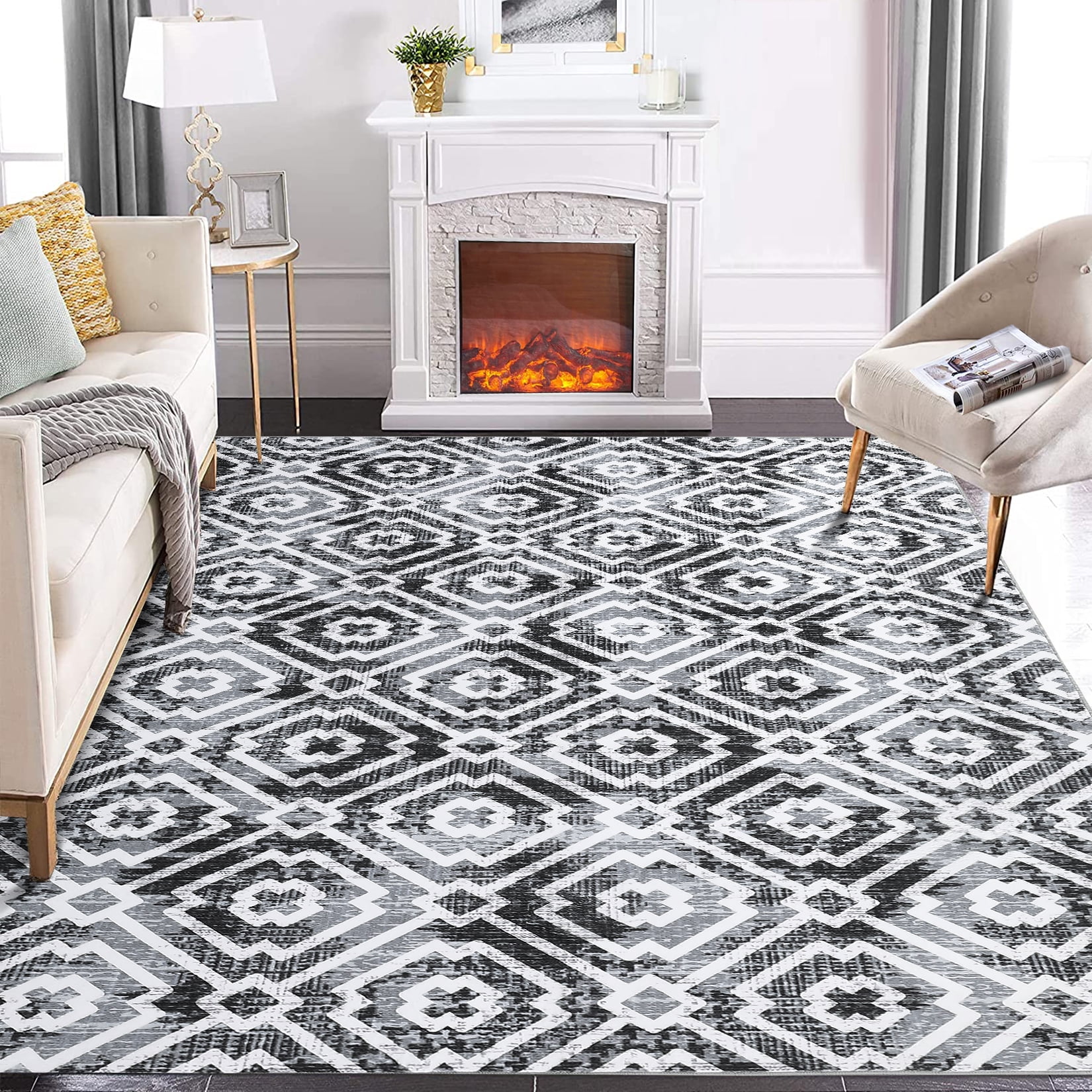 GlowSol 4x6 Machine Washable Area Rug Geometric Moroccan Stain ...