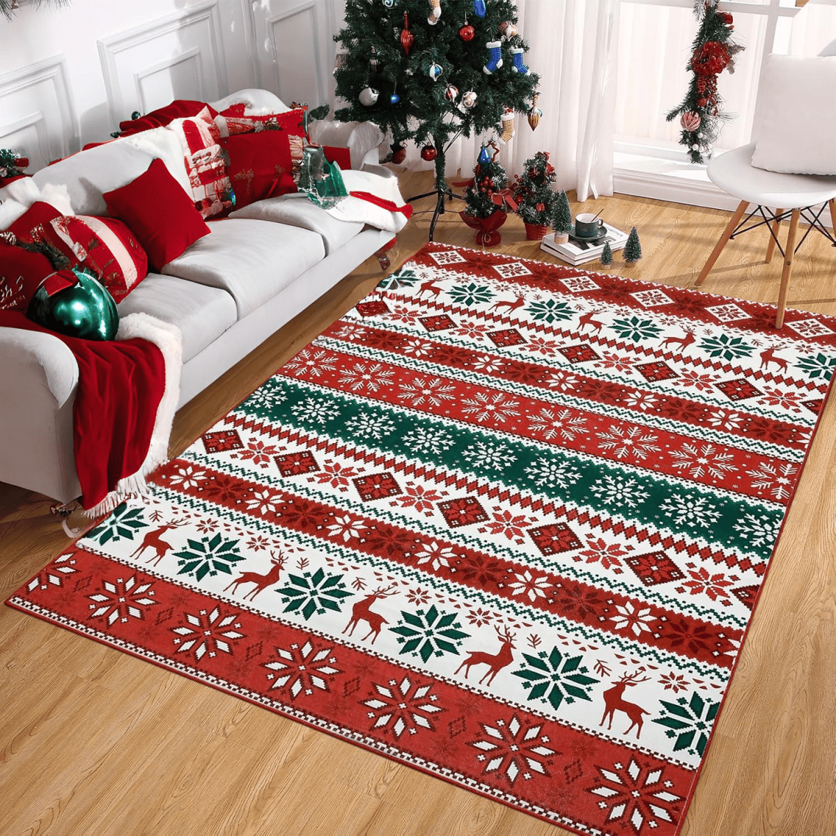 GlowSol 5' x 7' Area Rug Christmas Snowflakes and Deer Boho Rug ...