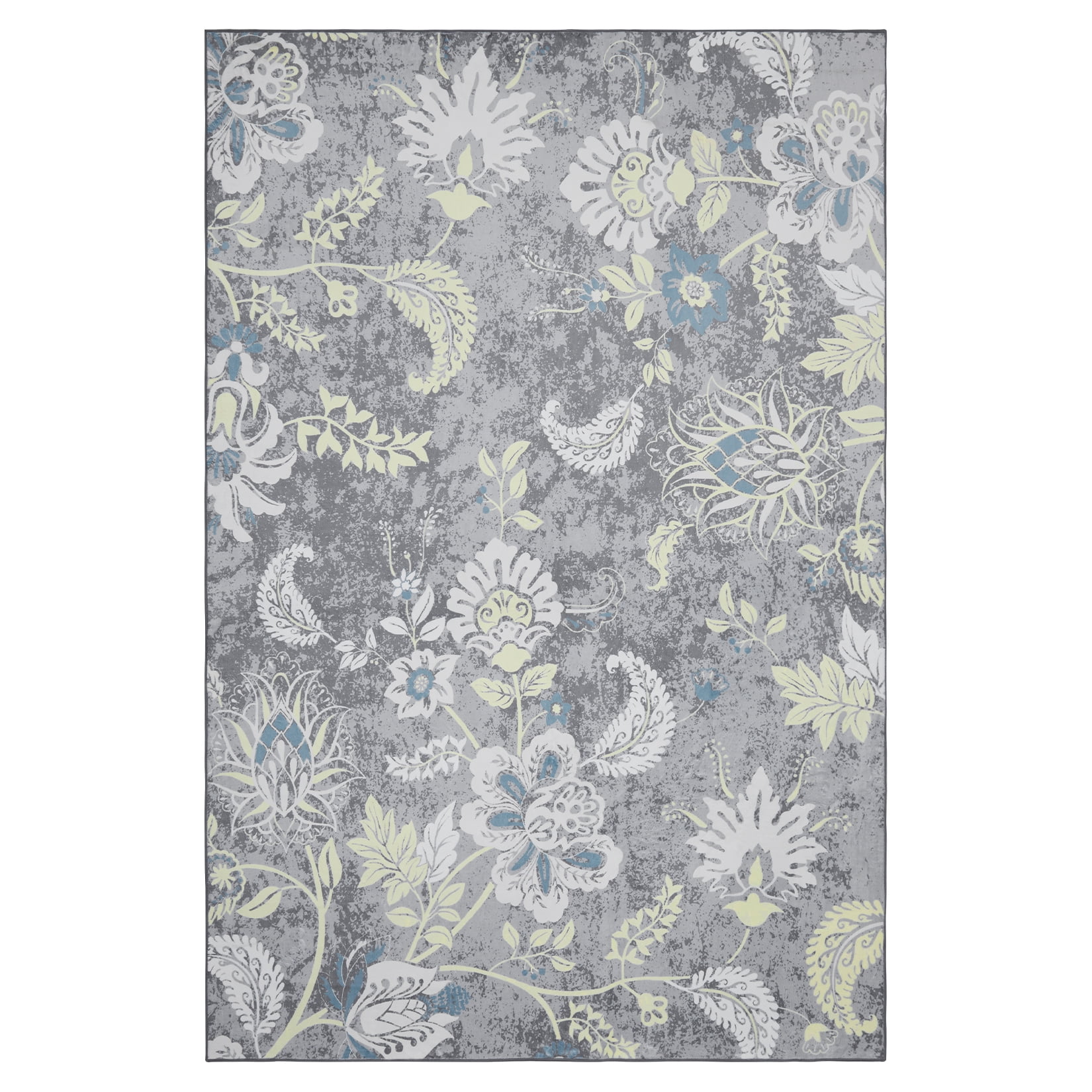 GlowSol 5' x 7' Modern Floral Area Rug, Low Pile, Washable, Gray ...