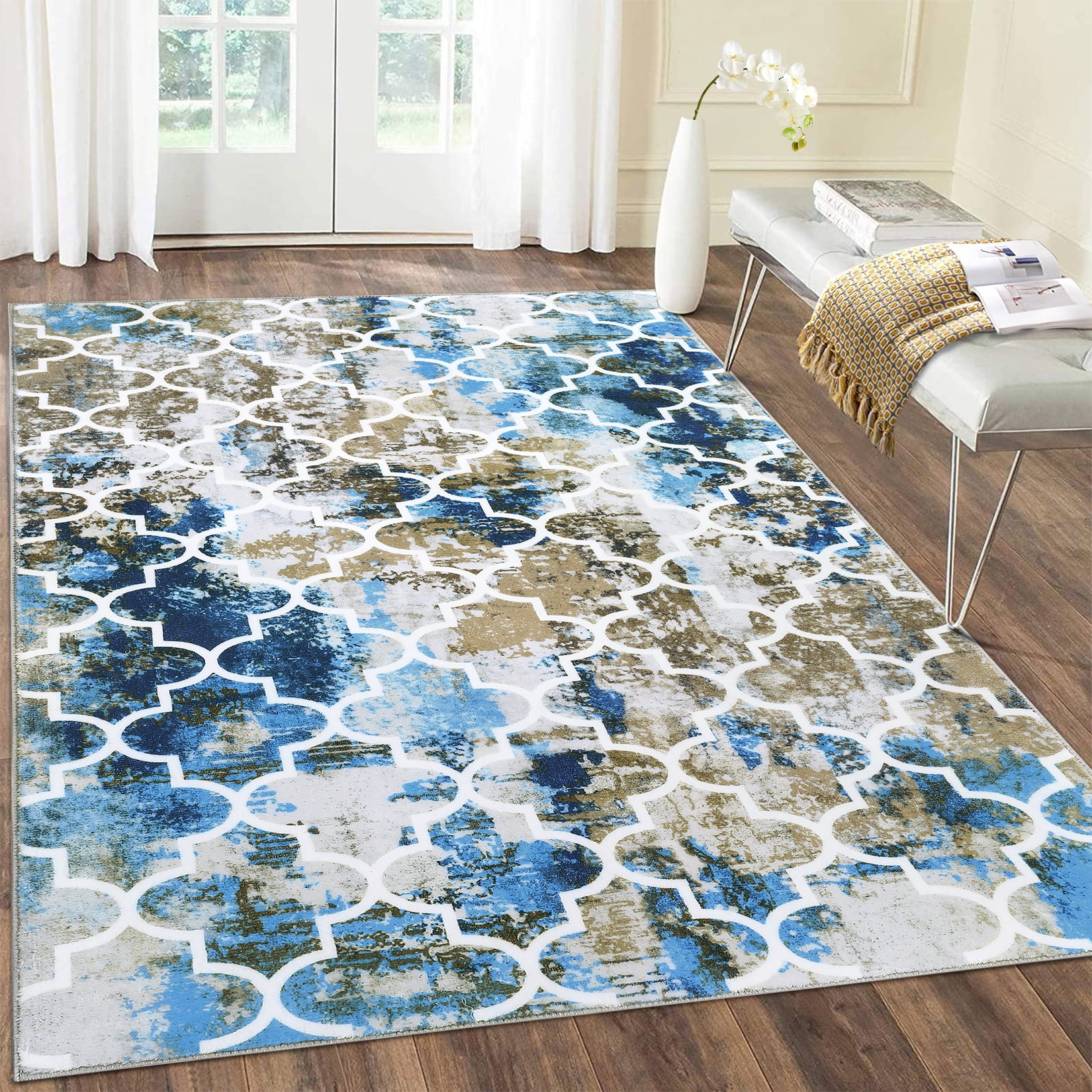 GlowSol 5' x 7' Washable Rug Moroccan Geometric Area Rug Contemporary ...