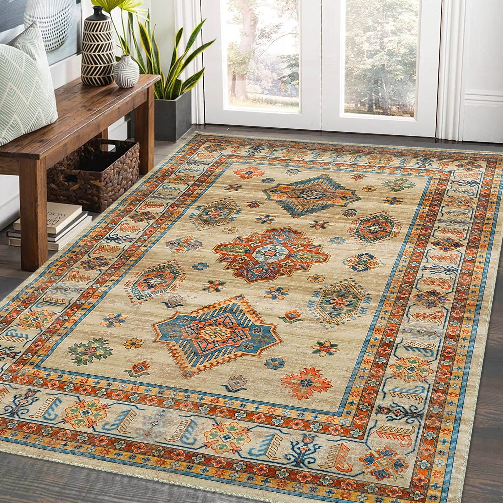 GlowSol 5'x7' Area Rug Vintage Farmhouse Rug Boho Tribal Rug Colorful ...