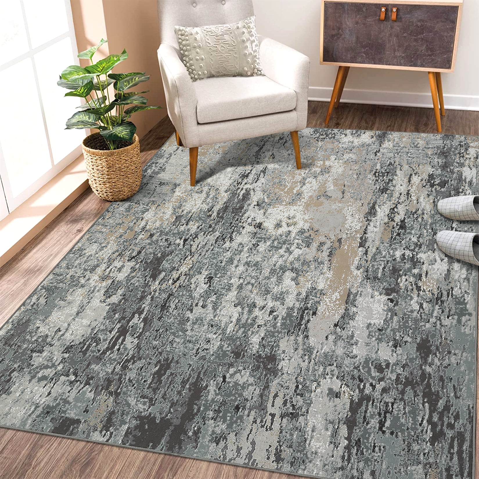 GlowSol 5'x7' Modern Abstract Area Rug Contemporary Washable Rug Indoor ...