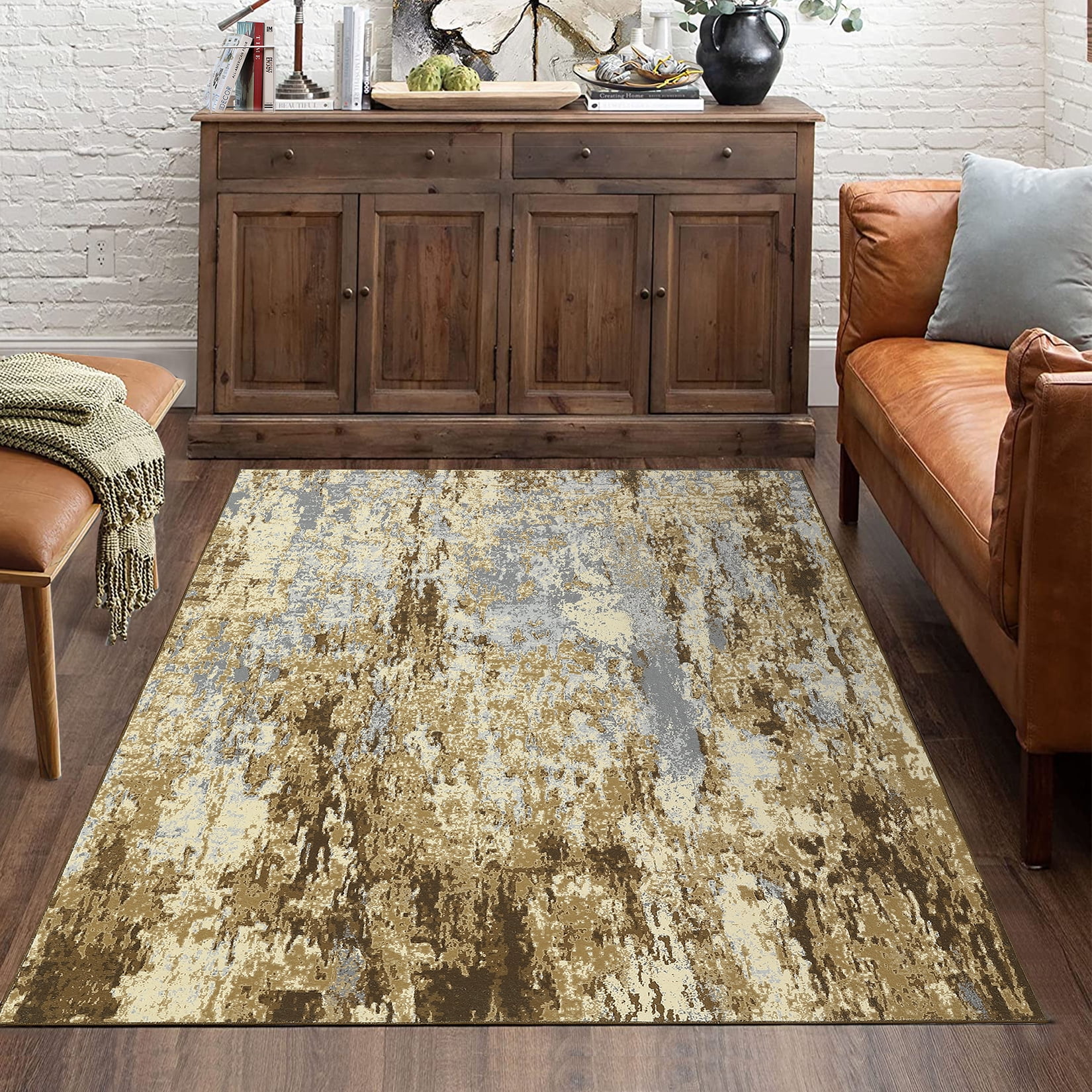 GlowSol 5'x7' Modern Abstract Area Rug Contemporary Washable Rug Indoor ...