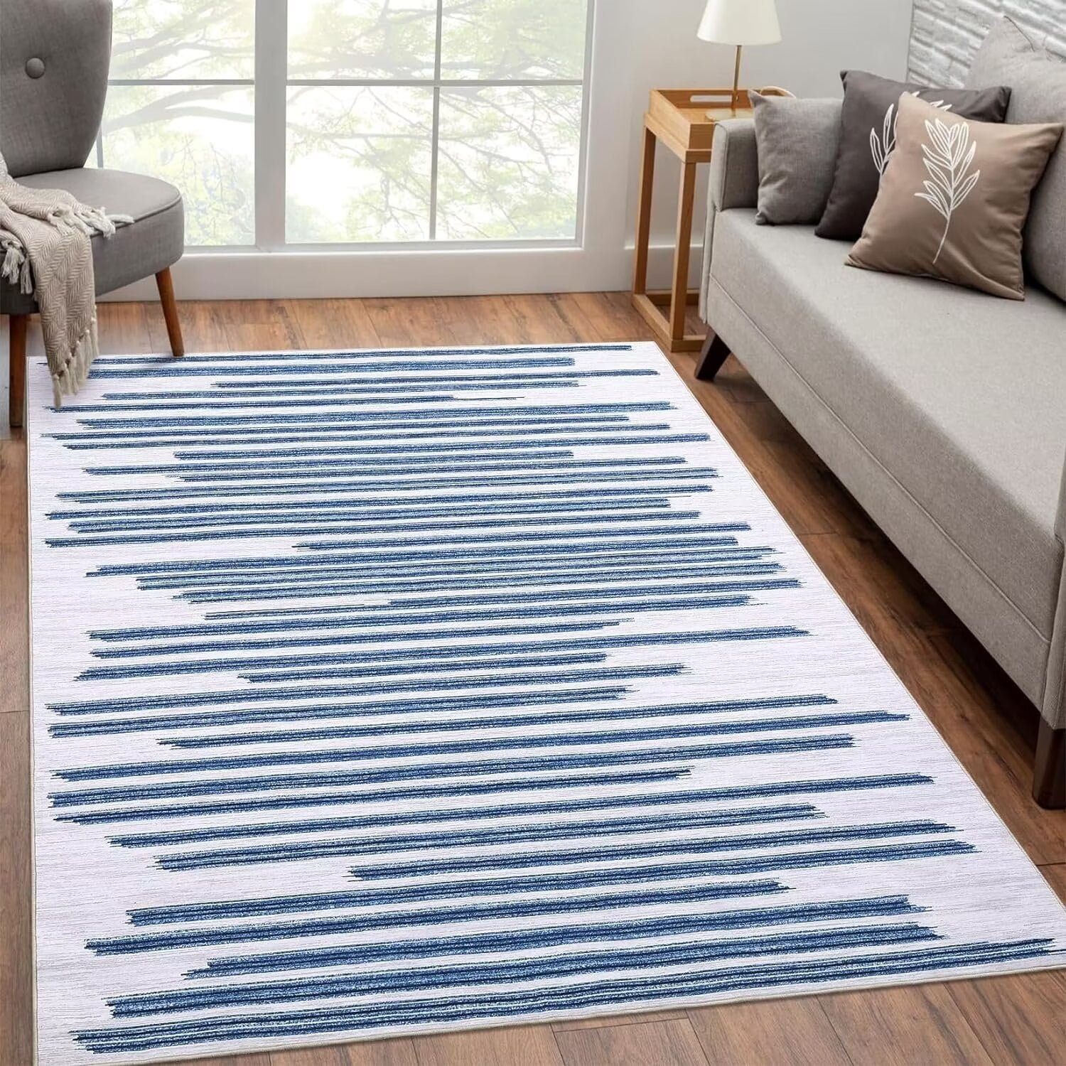 GlowSol 5'x7' Modern Berber Stripe Rug Boho Rug Anti-Slip Non-Shedding ...