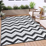 SIXHOME 9x12 Waterproof Rug, Reversible Black & White Tropical Palm ...