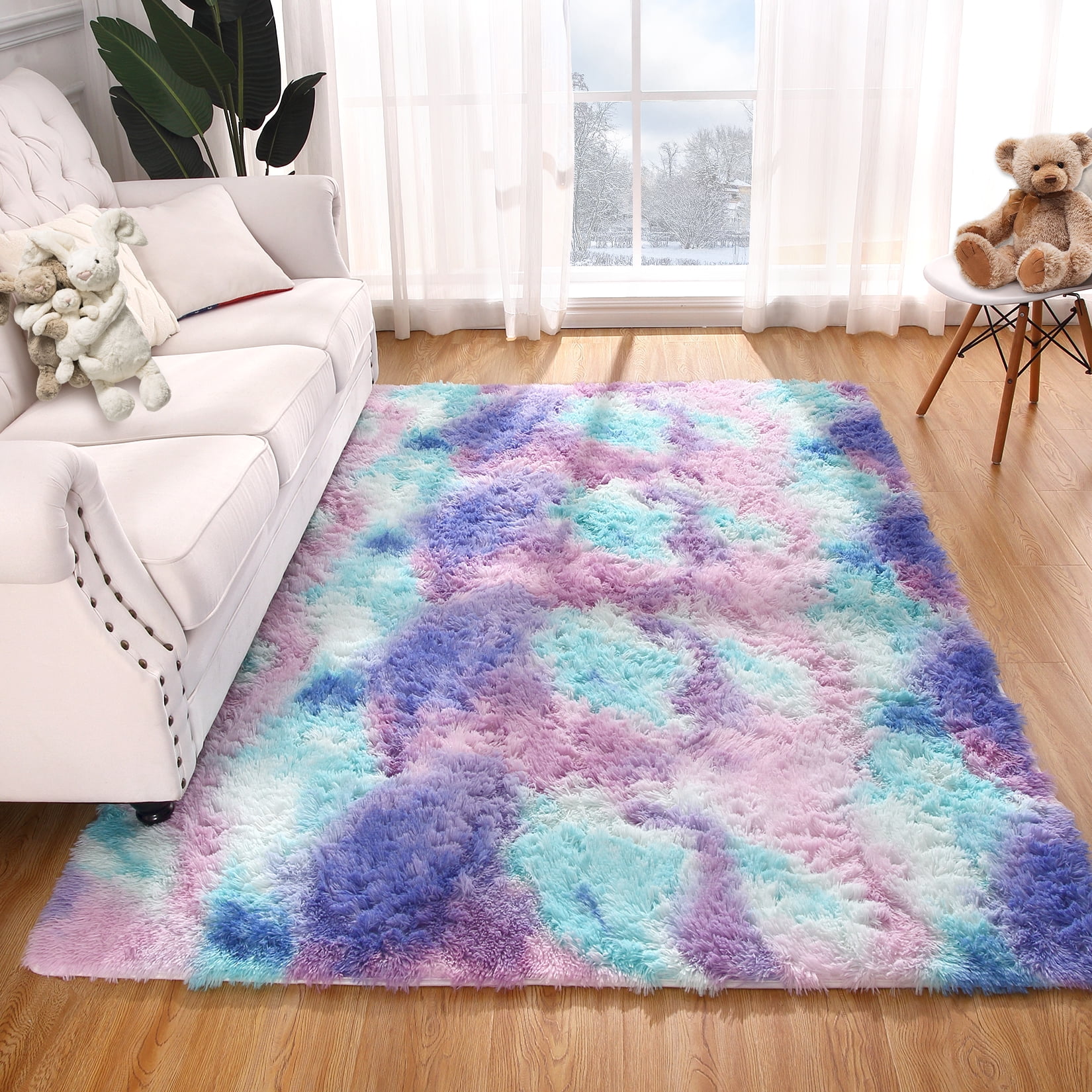 GlowSol 5'x8' Soft Rainbow Area Rugs, Fluffy Girls Bedroom Princess ...